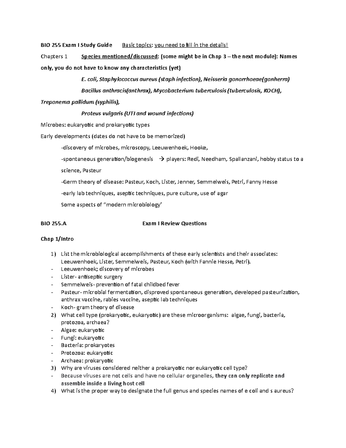 BIO 255 Module 1 Study Guide and Review questions - Basic topics - BIO ...