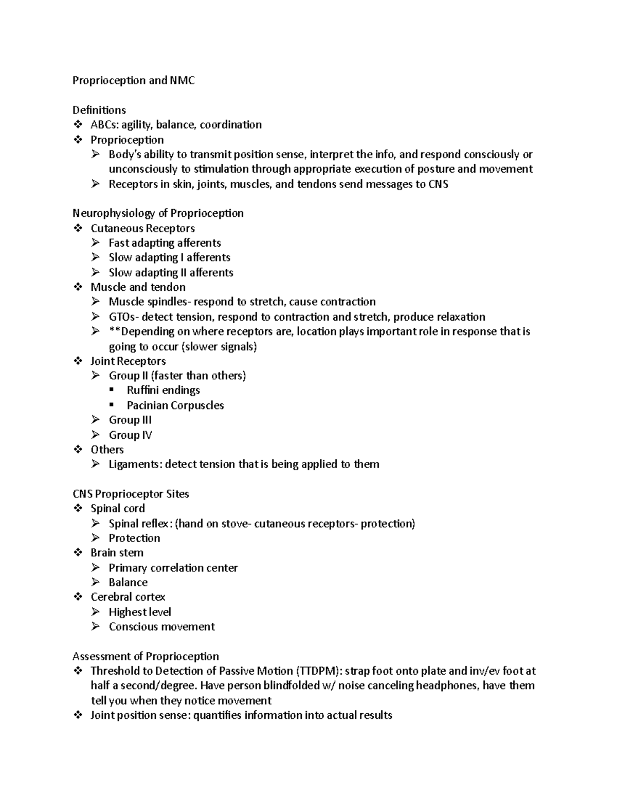 Proprioception and NMC - Proprioception and NMC Definitions ABCs ...