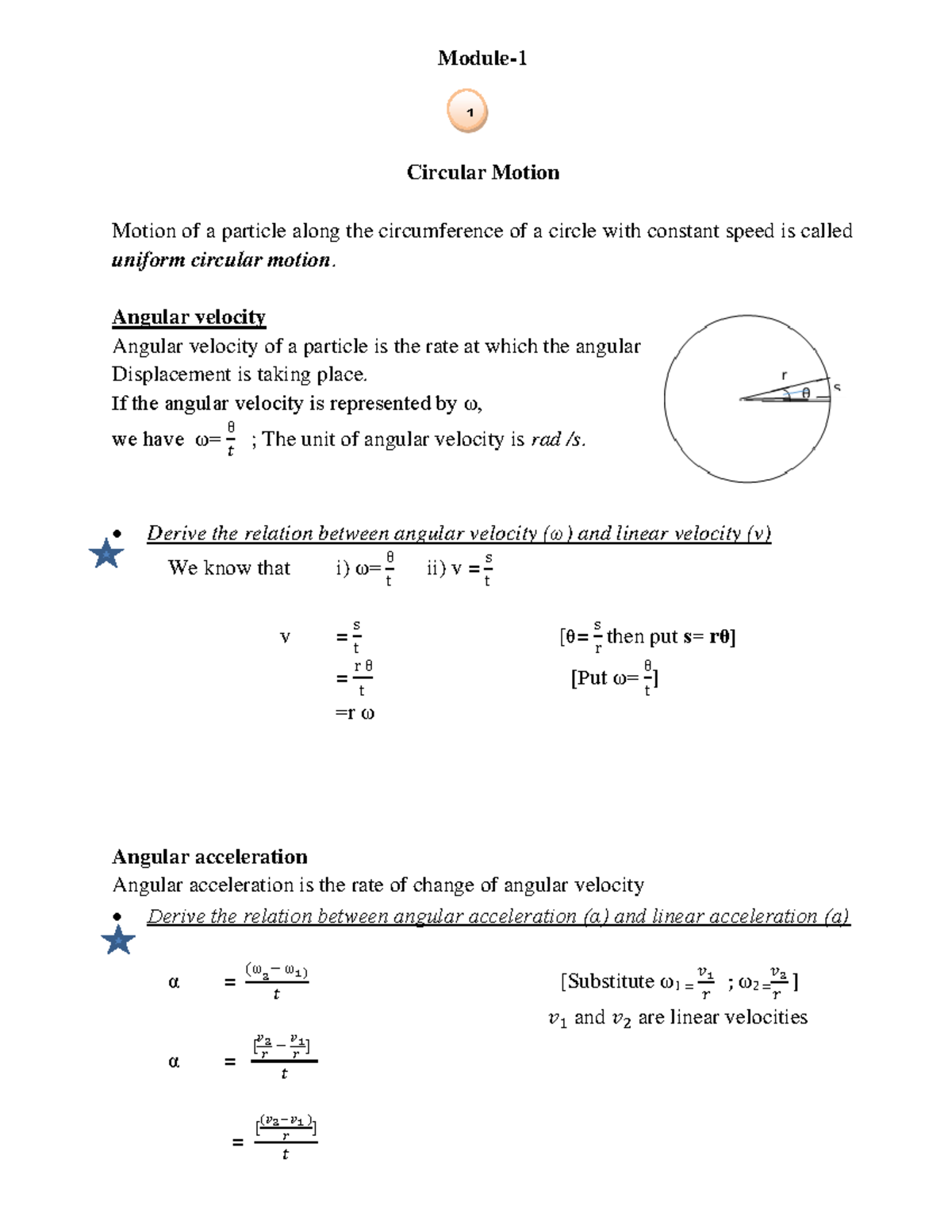 S2 Physics- Repeated Qns and Answers - Module- Circular Motion Motion of a particle along the ...