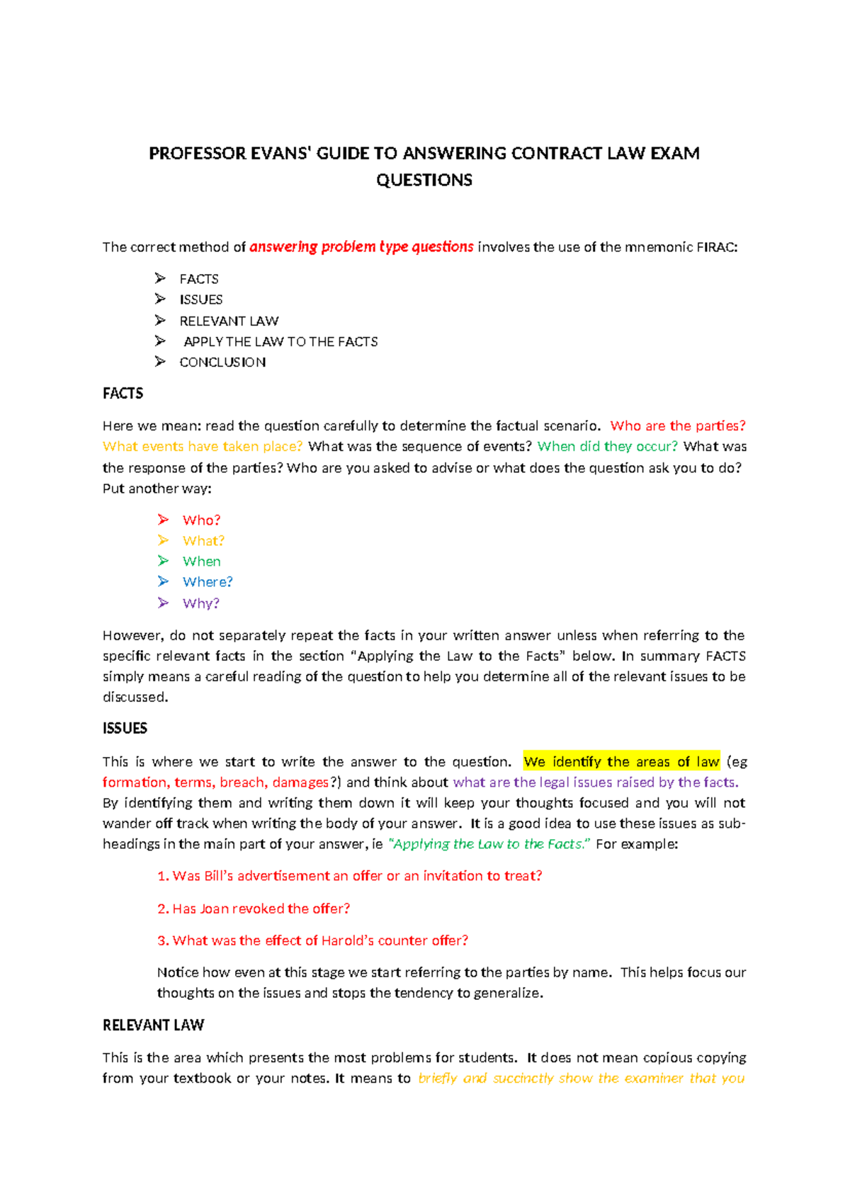 Firac - IRAC METHOD EXPLAINED - PROFESSOR EVANS' GUIDE TO ANSWERING ...