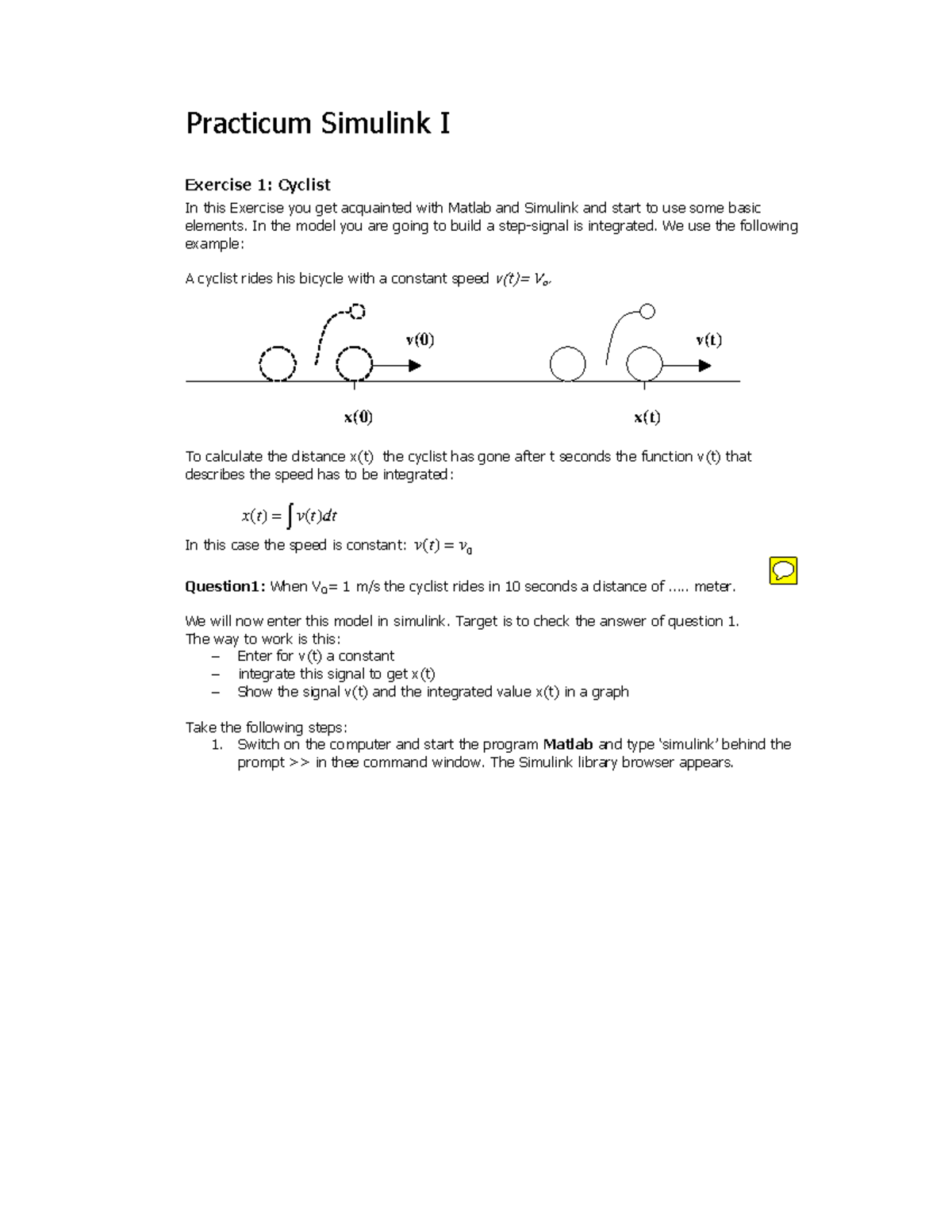 Practicum Simulink exercise 1-3 + answers - Warning: Popup annotation ...