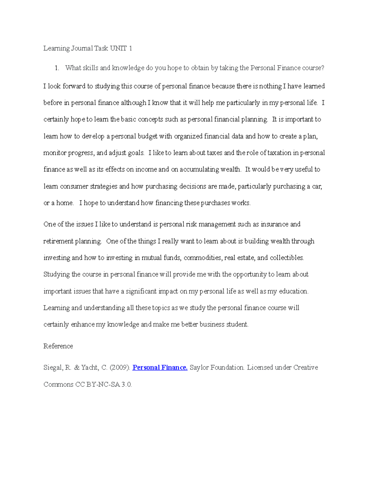 Learning Journal Task UNIT 1 finance - Learning Journal Task UNIT 1 ...