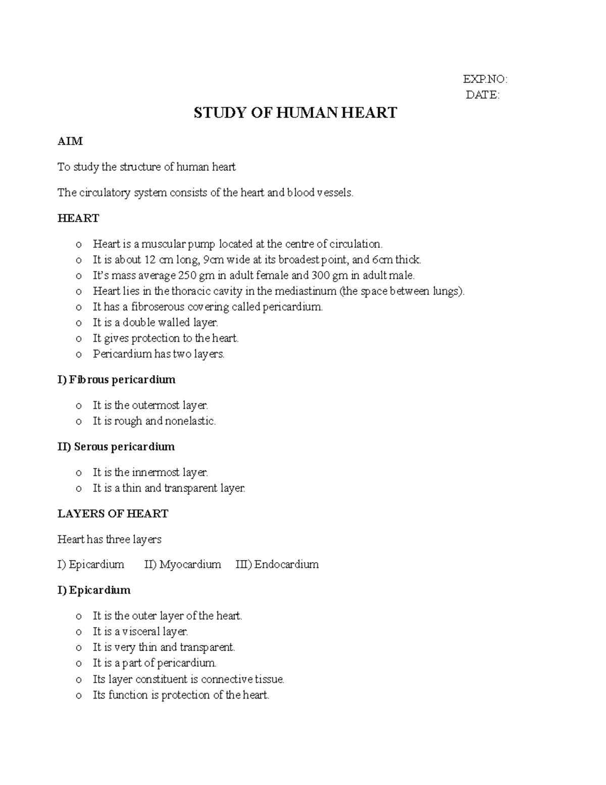 Heart and respiratory system - EXP: DATE: STUDY OF HUMAN HEART AIM To ...