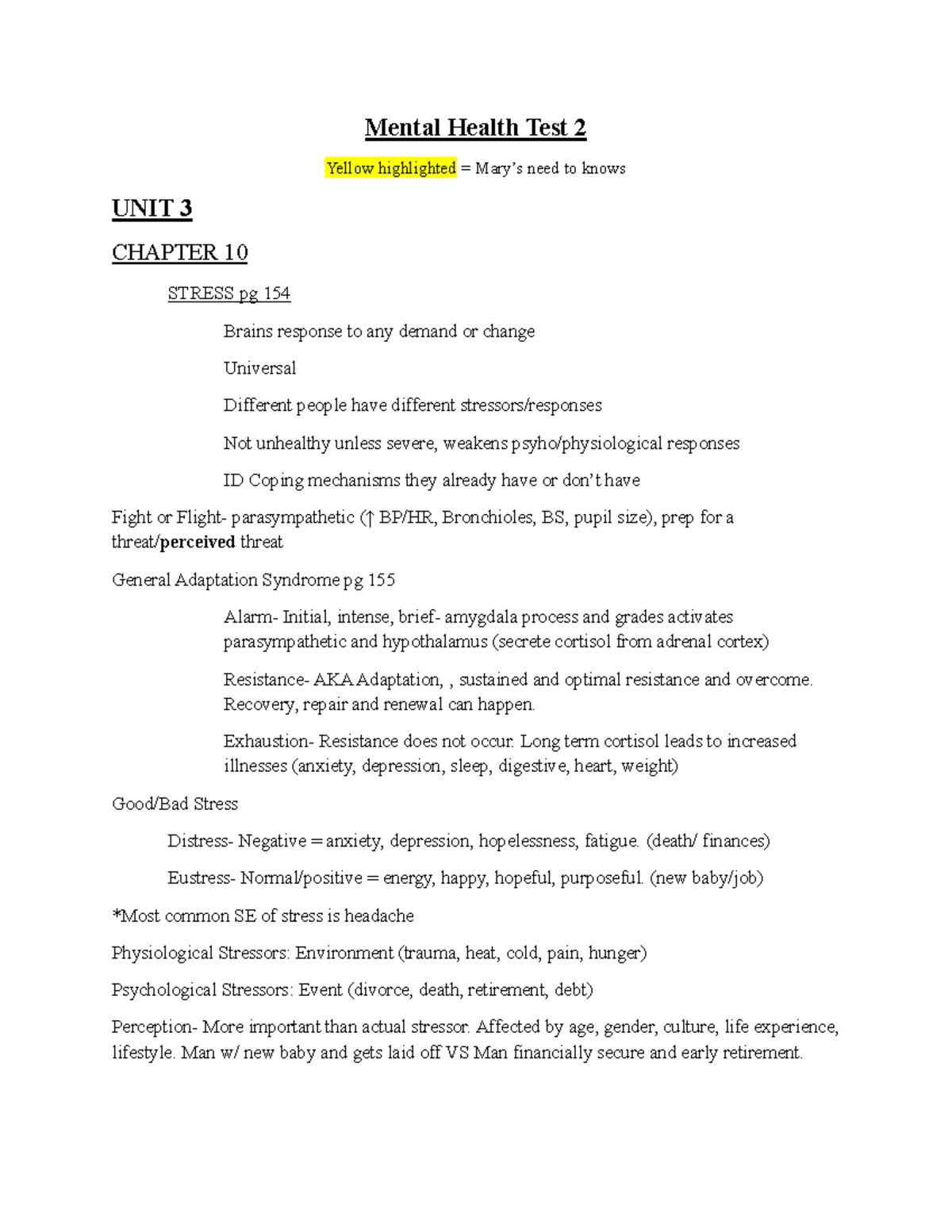 Mental Health Test 2 - Test 2 notes - Mental Health Test 2 Yellow ...