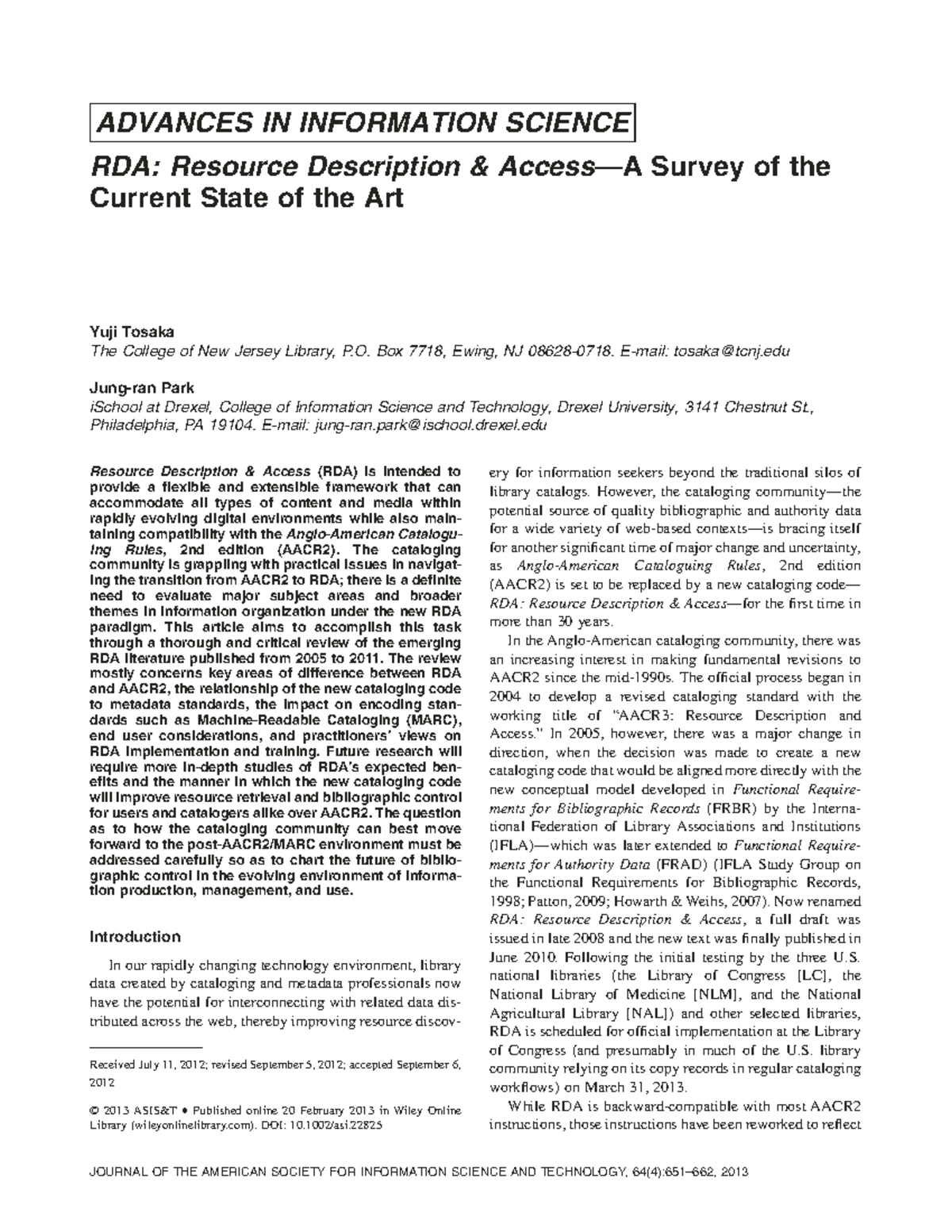 RDA Resource Description & Access - ADVANCES IN INFORMATION SCIENCE RDA ...