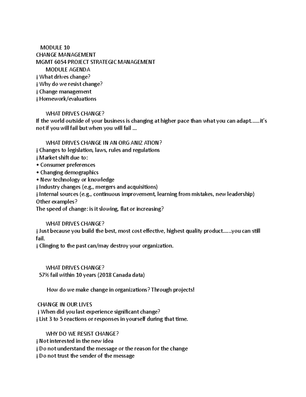 Module 10 - Change Management - MODULE 10 CHANGE MANAGEMENT MGMT 6054 ...