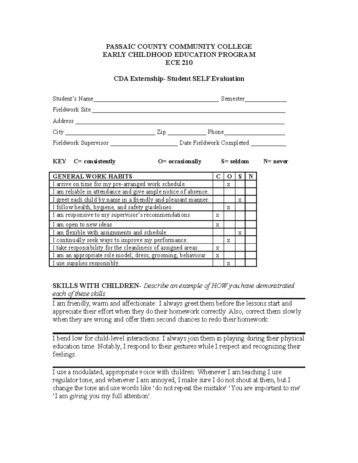 ECE 210 Self Assessment Final. Individual self assesement on your ...