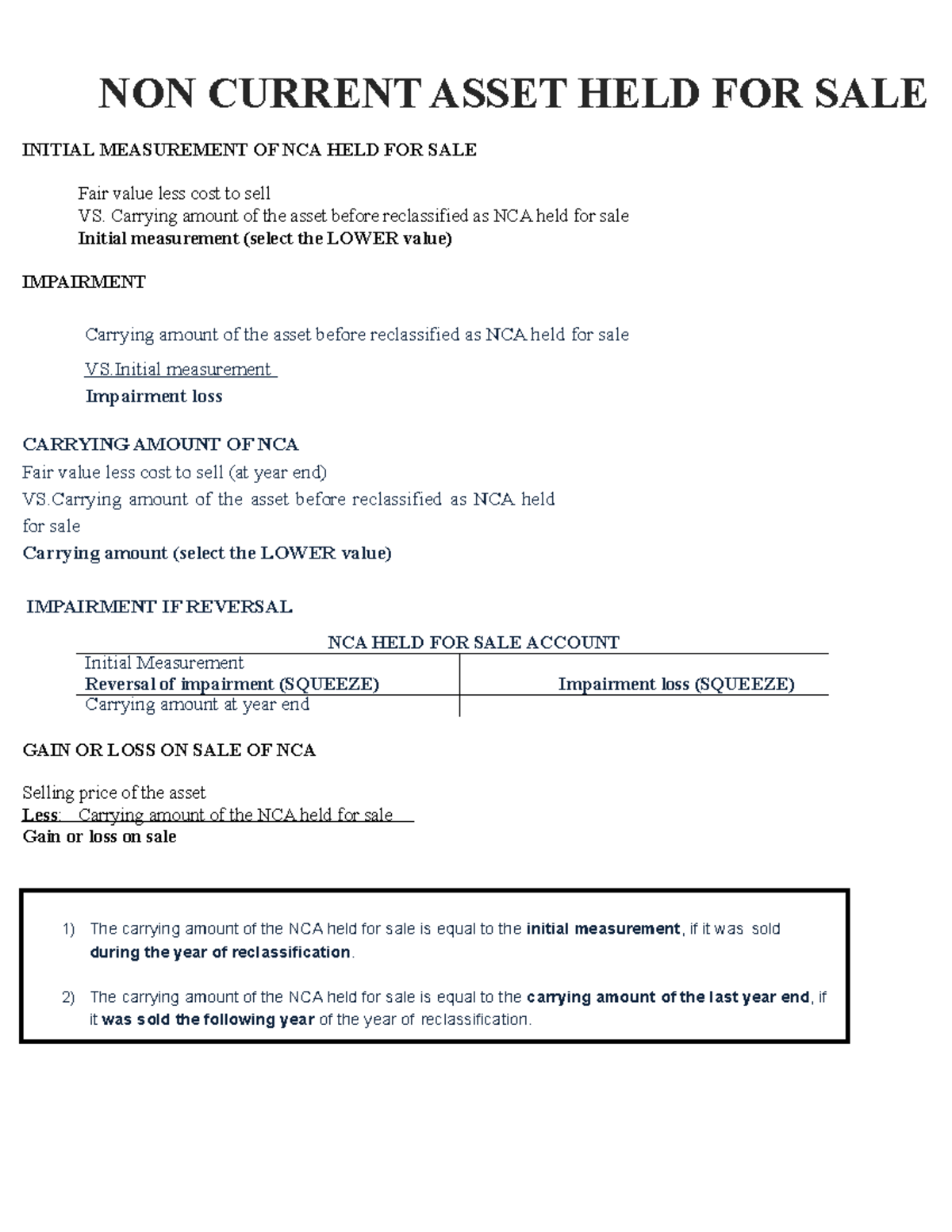 NON Current Asset HELD FOR SALE - NON CURRENT ASSET HELD FOR SALE ...