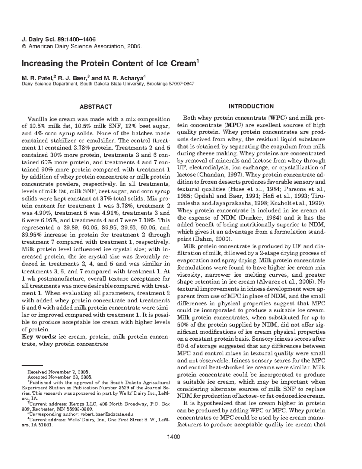 Patel 2006 - 2006 - J. Dairy Sci. 89:1400– © American Dairy Science ...