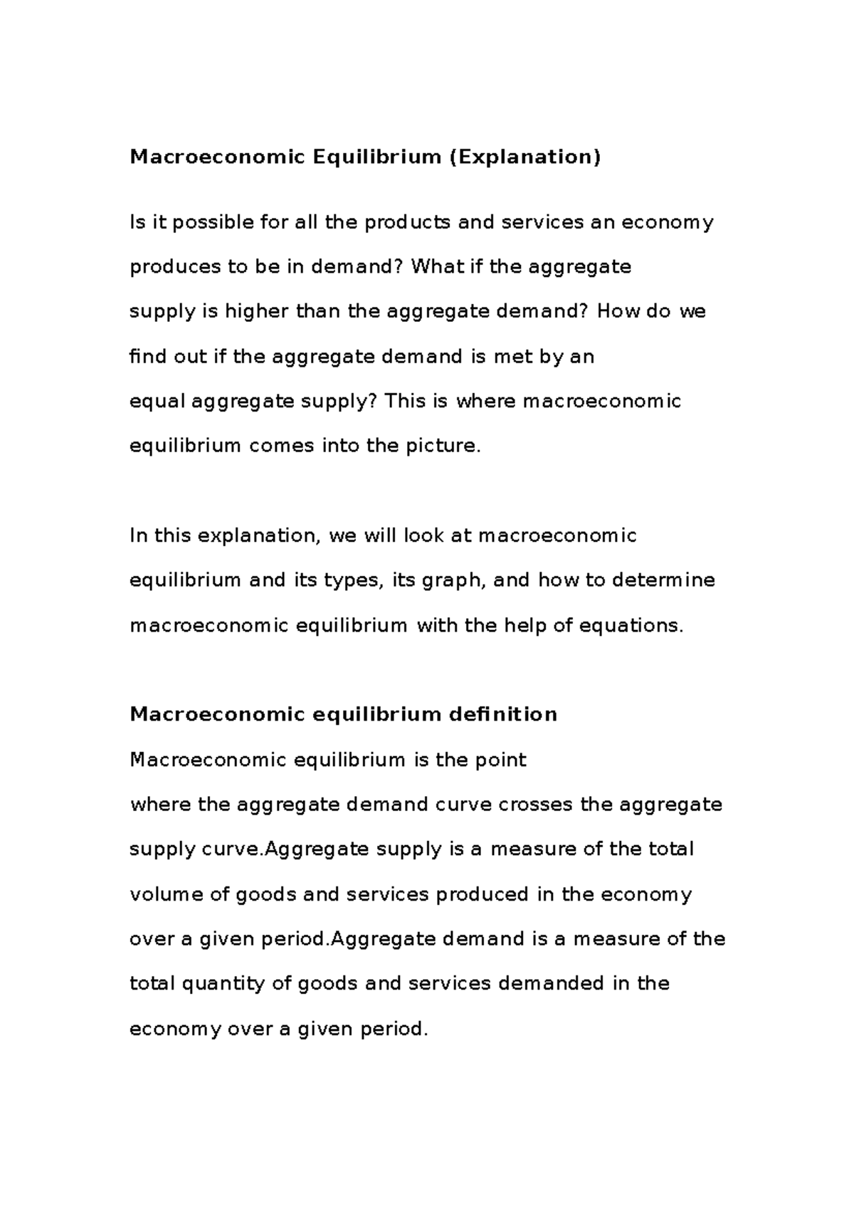 Macroeconomic Equilibrium - In this explanation, we will look at ...