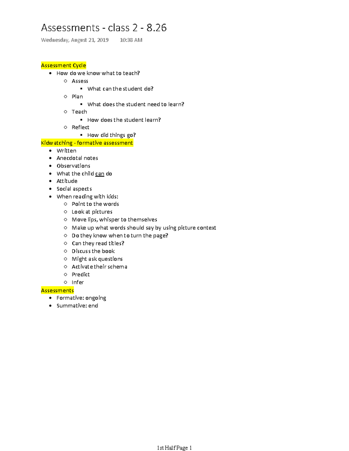 Assessments - class 2 - Assessment Cycle How do we know what to teach ...
