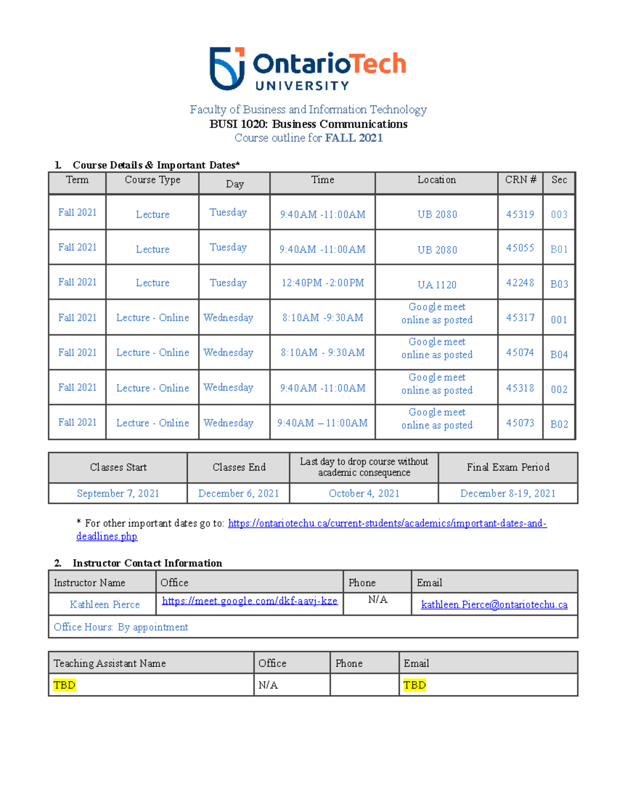 BUSI 1020 Course Outline Fall 2021 BUSI 1020 Course Outline Fall 2021 ...