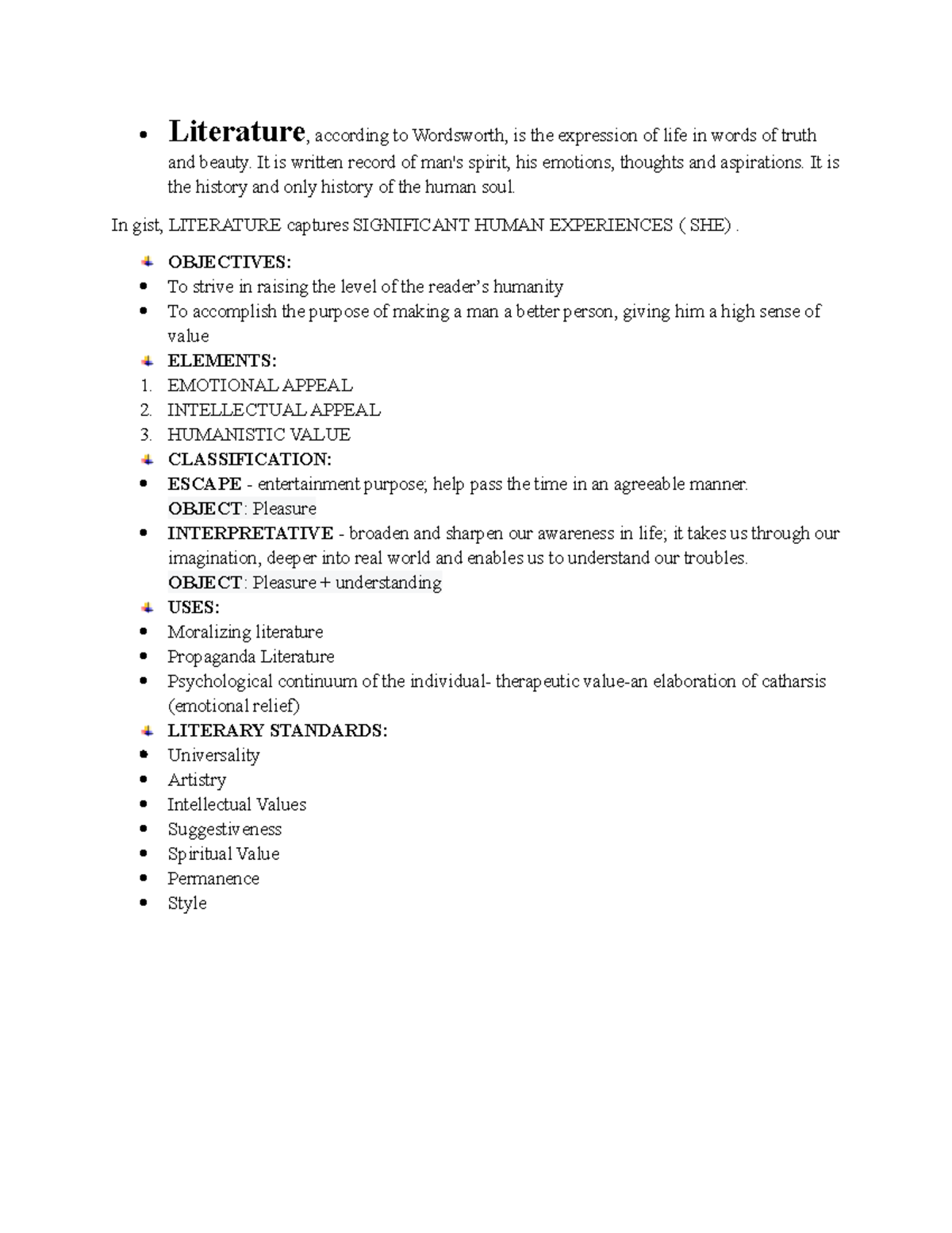 Intro. TO Literature - A copy from class. - Literature, according to ...