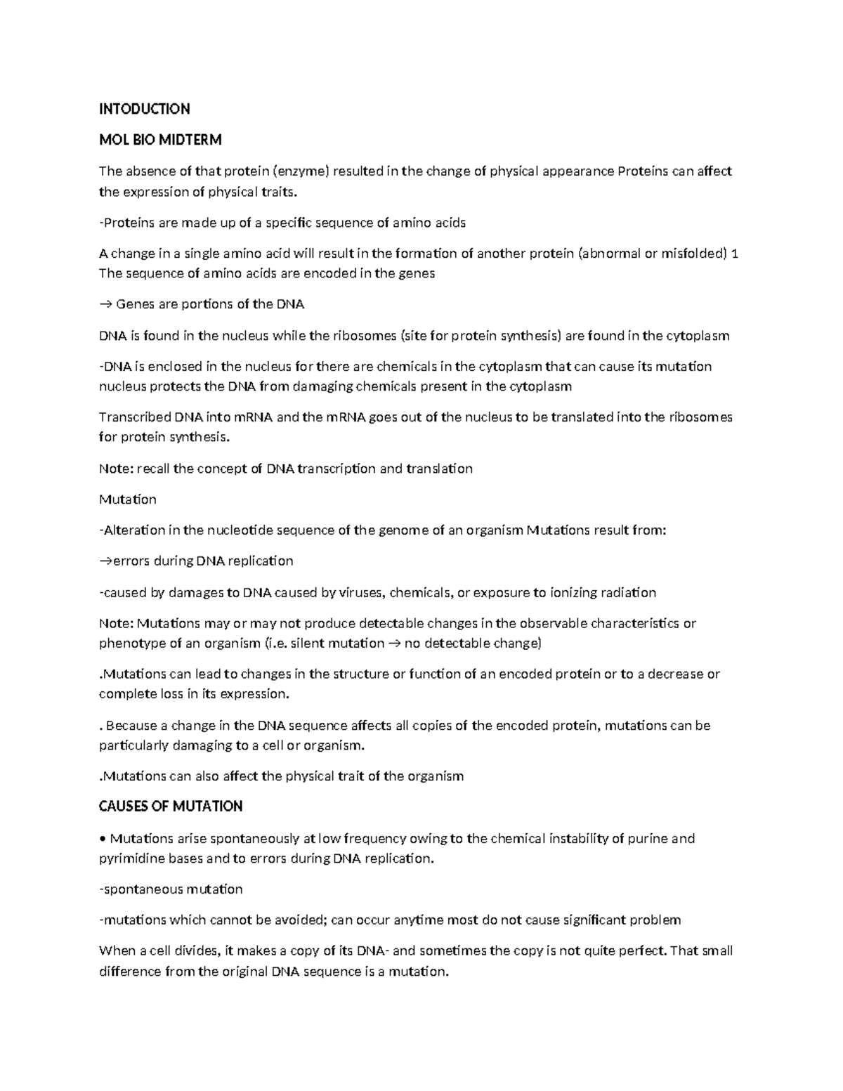 Mol bio midterm - Summary Medicine - INTODUCTION MOL BIO MIDTERM The ...