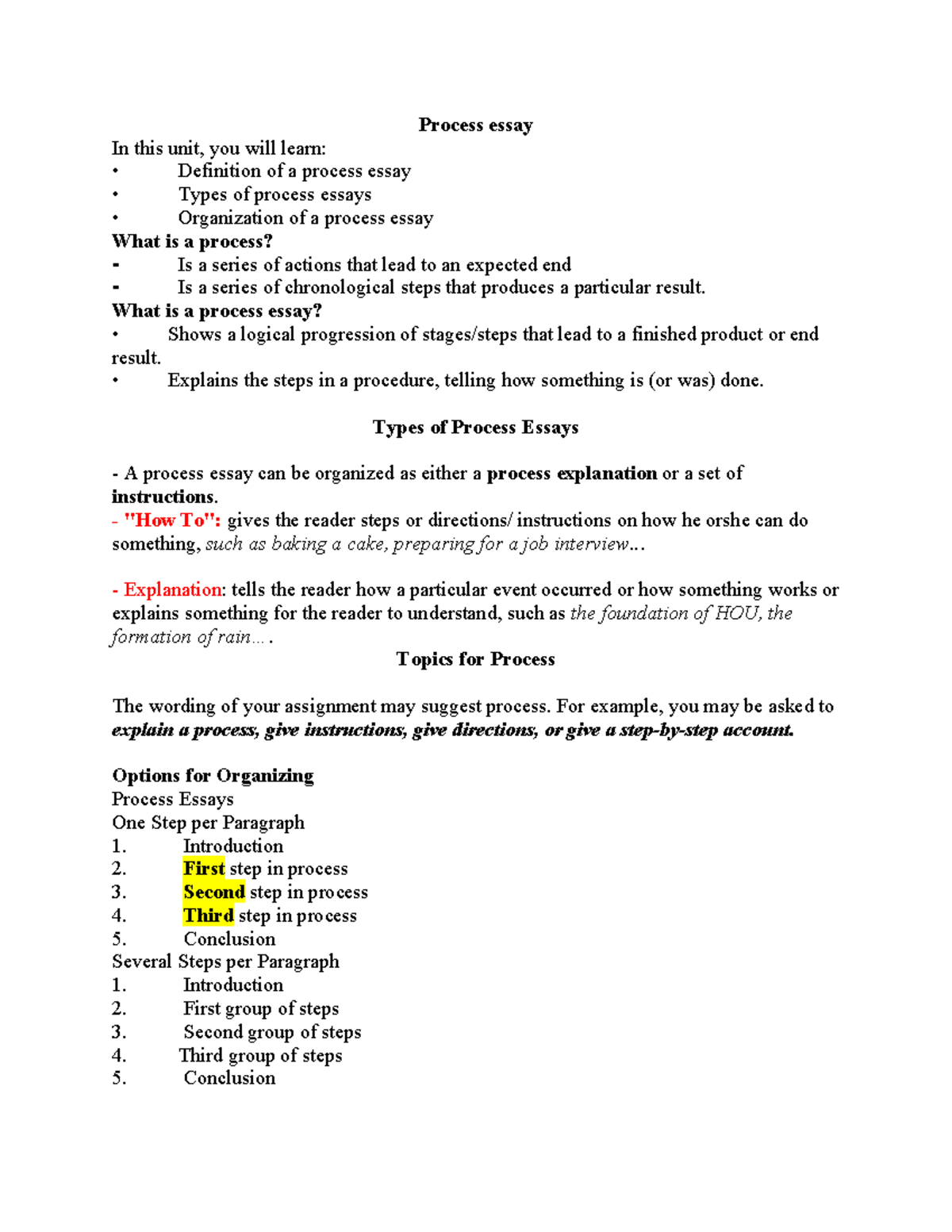 Process essay - writing 4 - Process essay In this unit, you will learn ...