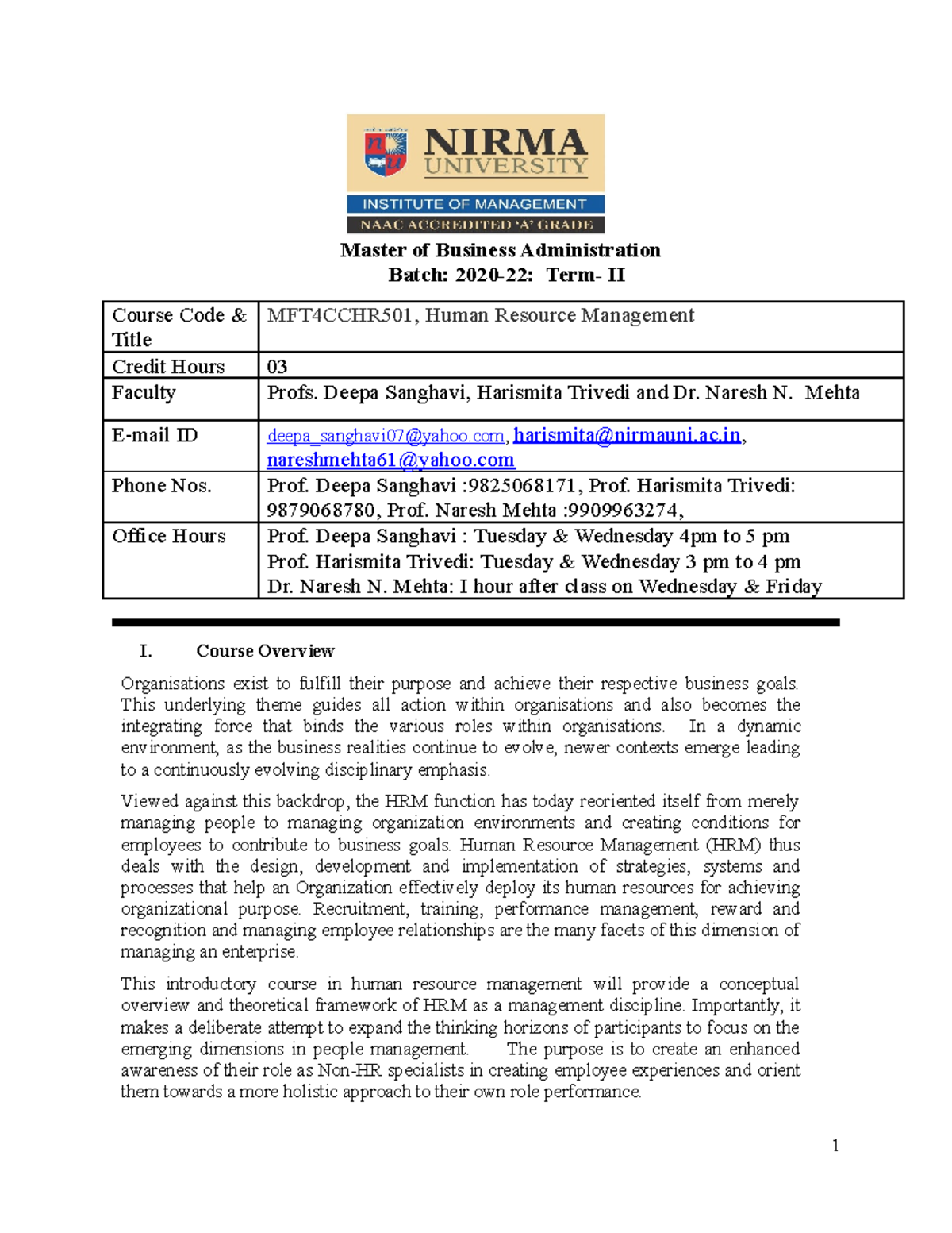 Course Outline HRM (MBA) 2020-21 - Master of Business Administration ...