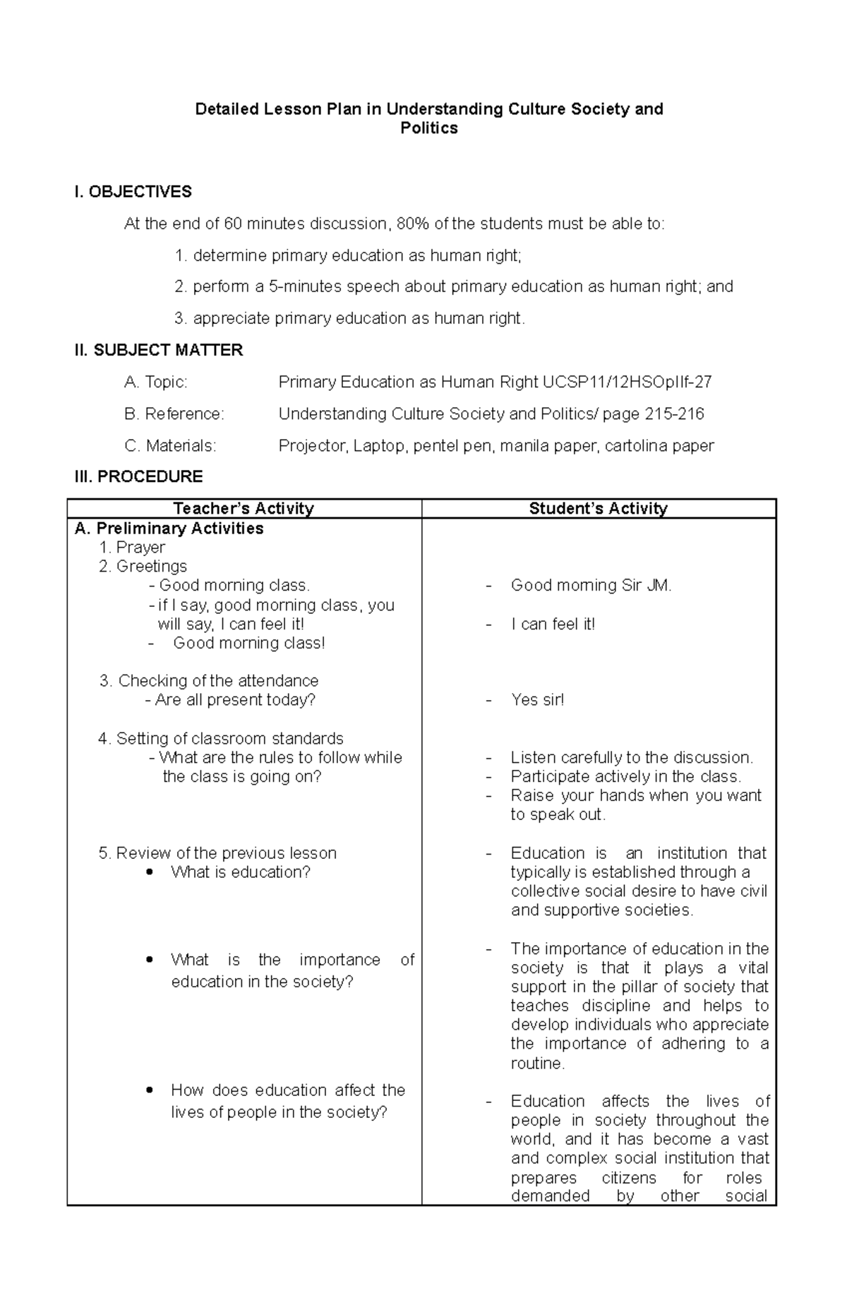 Pdfcoffee - AXAX - Detailed Lesson Plan in Understanding Culture ...