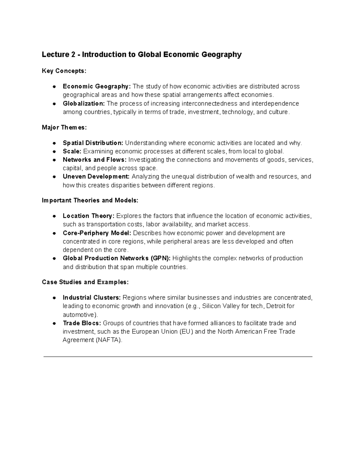 Geog 202 Midterm Notes - Lecture 2 - Introduction to Global Economic ...