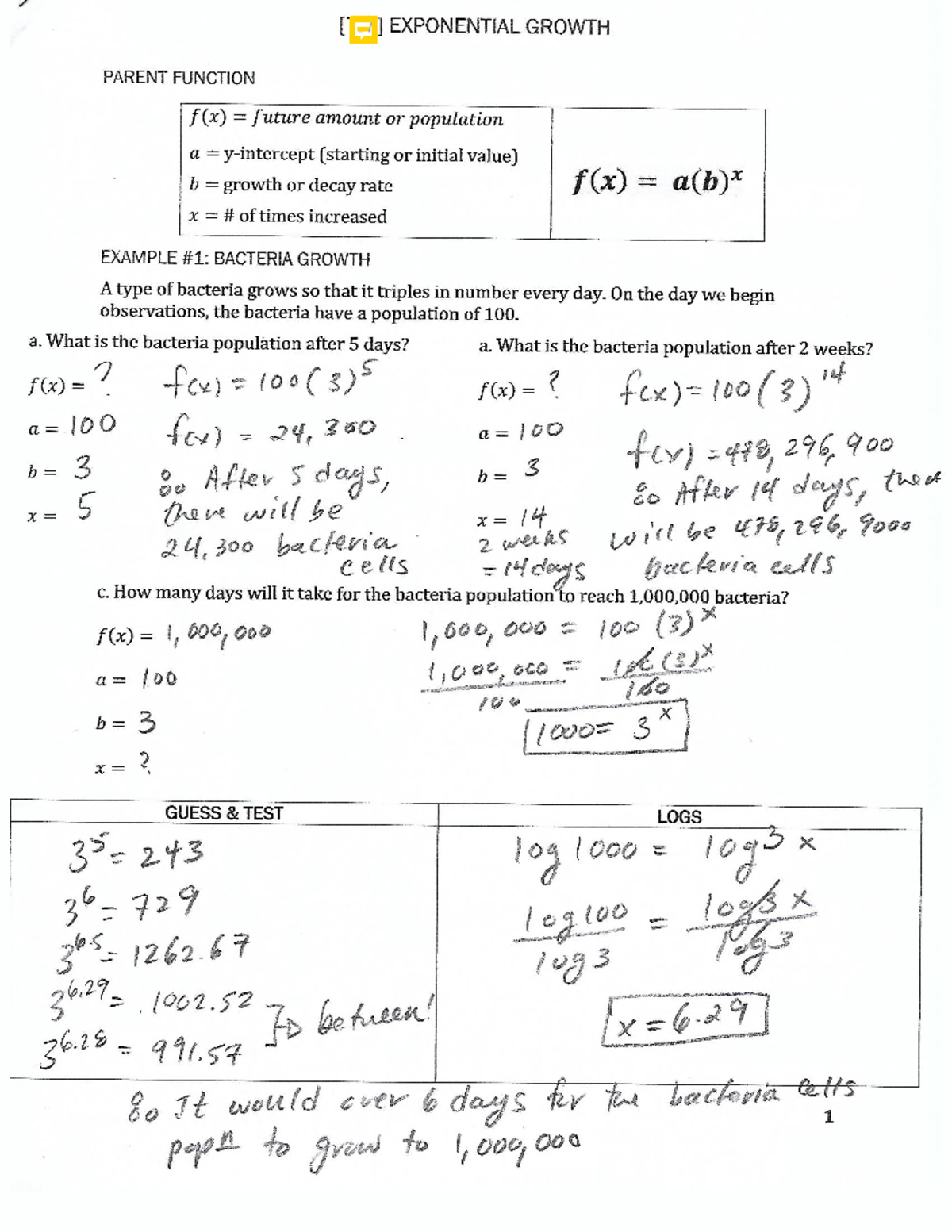 4.1 Exponential Growth - Notes [Teacher] - Studocu