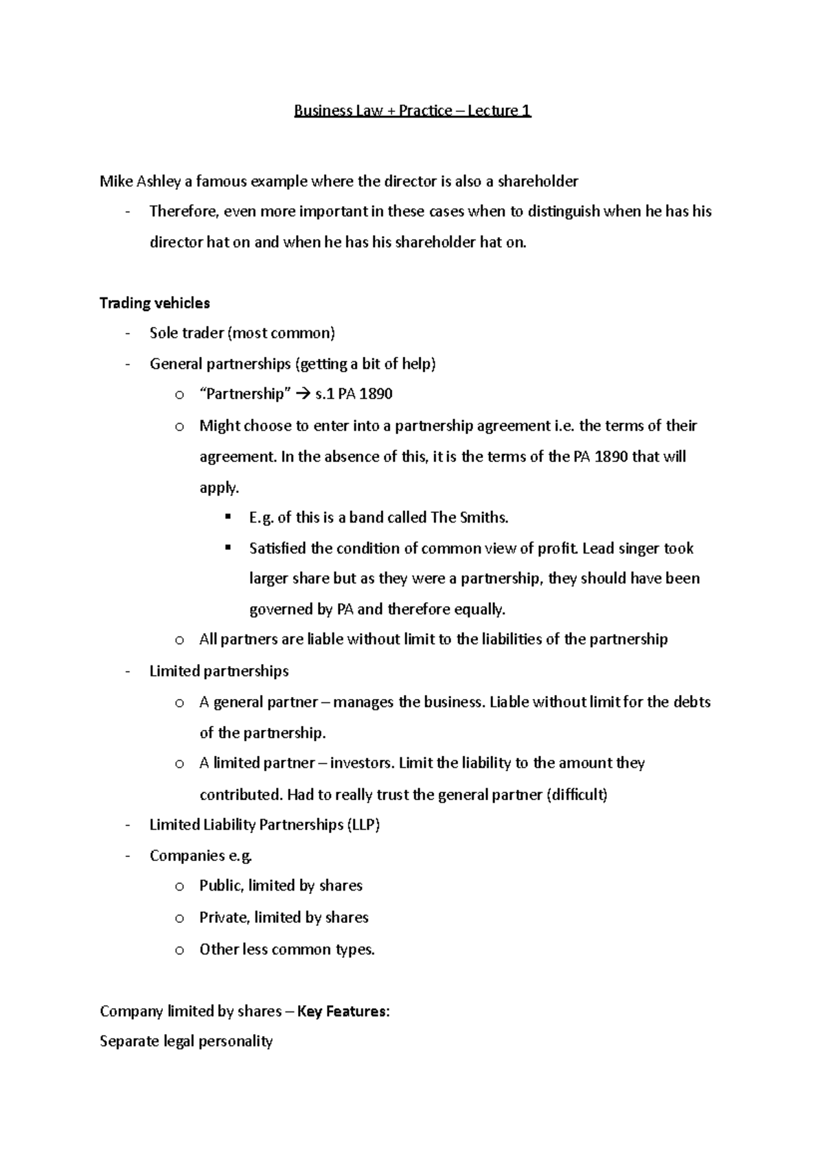 Lecture 1 - Lecture Notes - Business Law + Practice – Lecture 1 Mike ...