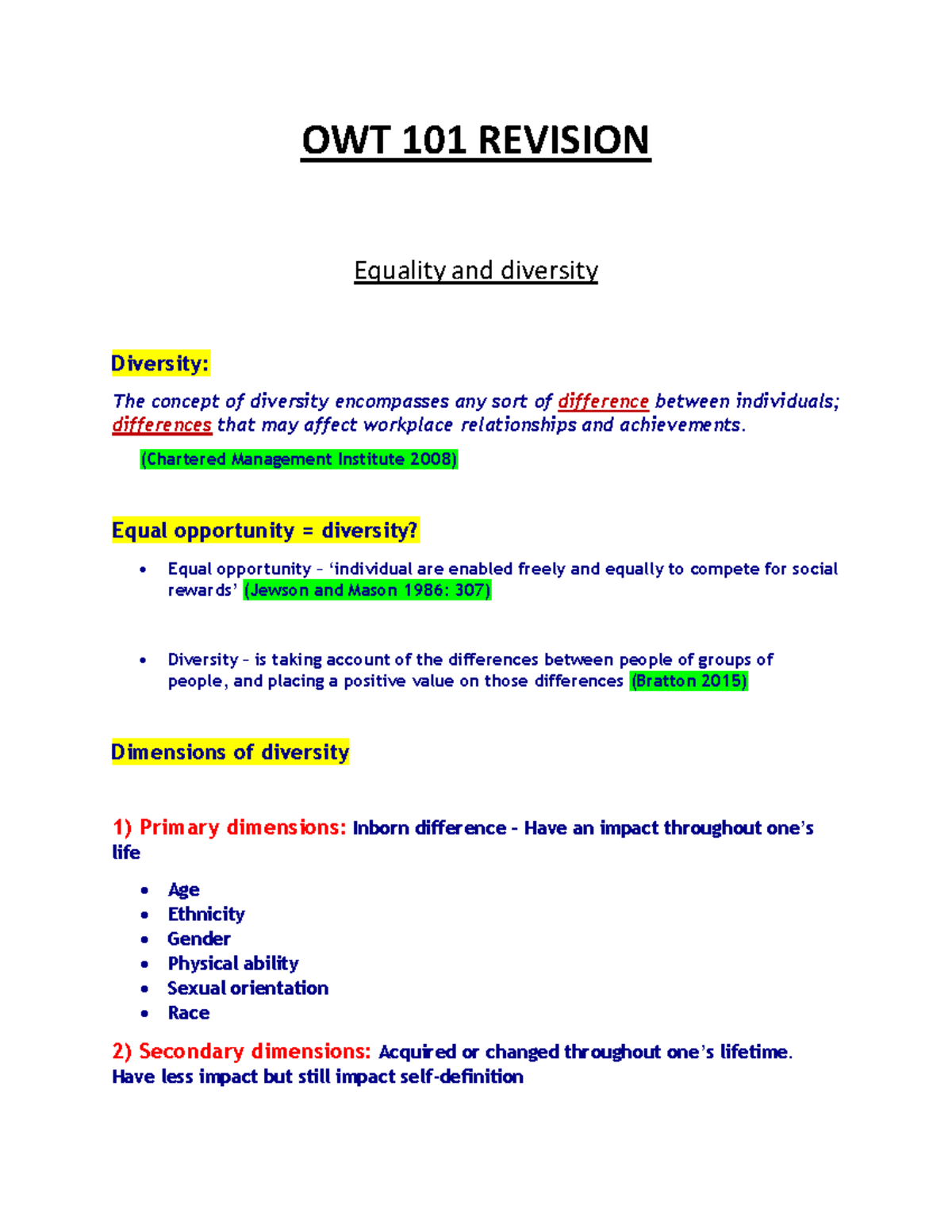 OWT 101 EXAM - exam solutions to practice exams - OWT 101 REVISION ...