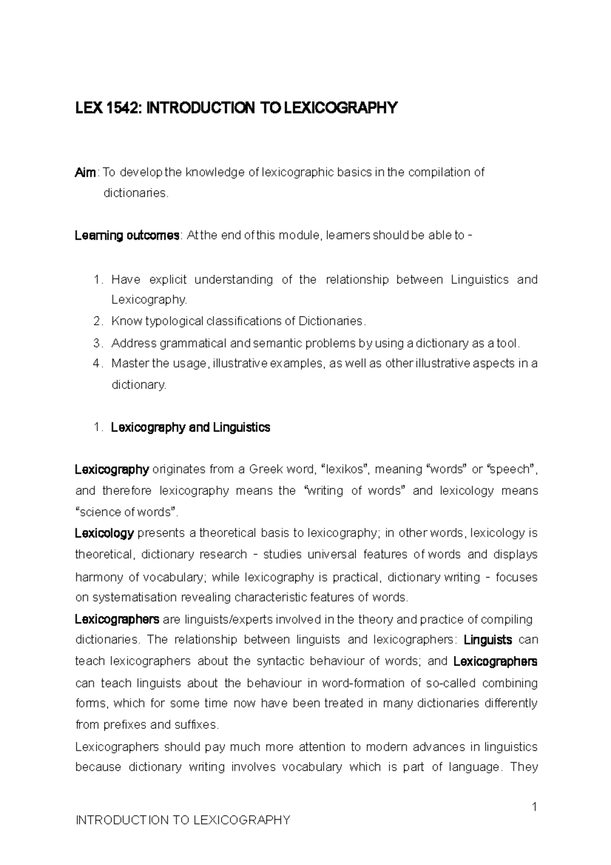 LEX 1542 - Introduction to Lexicography - 1 LEX 1542 : INTRODUCTION TO ...