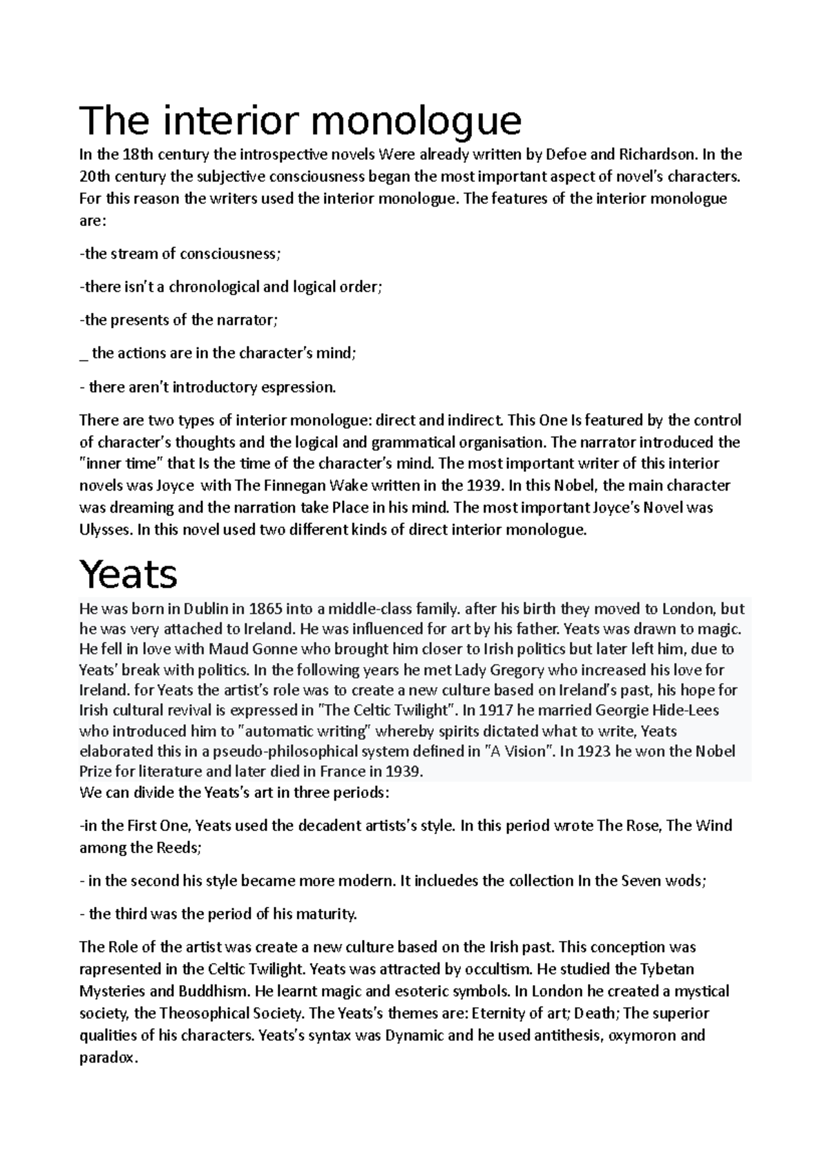 Inglese 2 - Inglesr - The interior monologue In the 18th century the ...