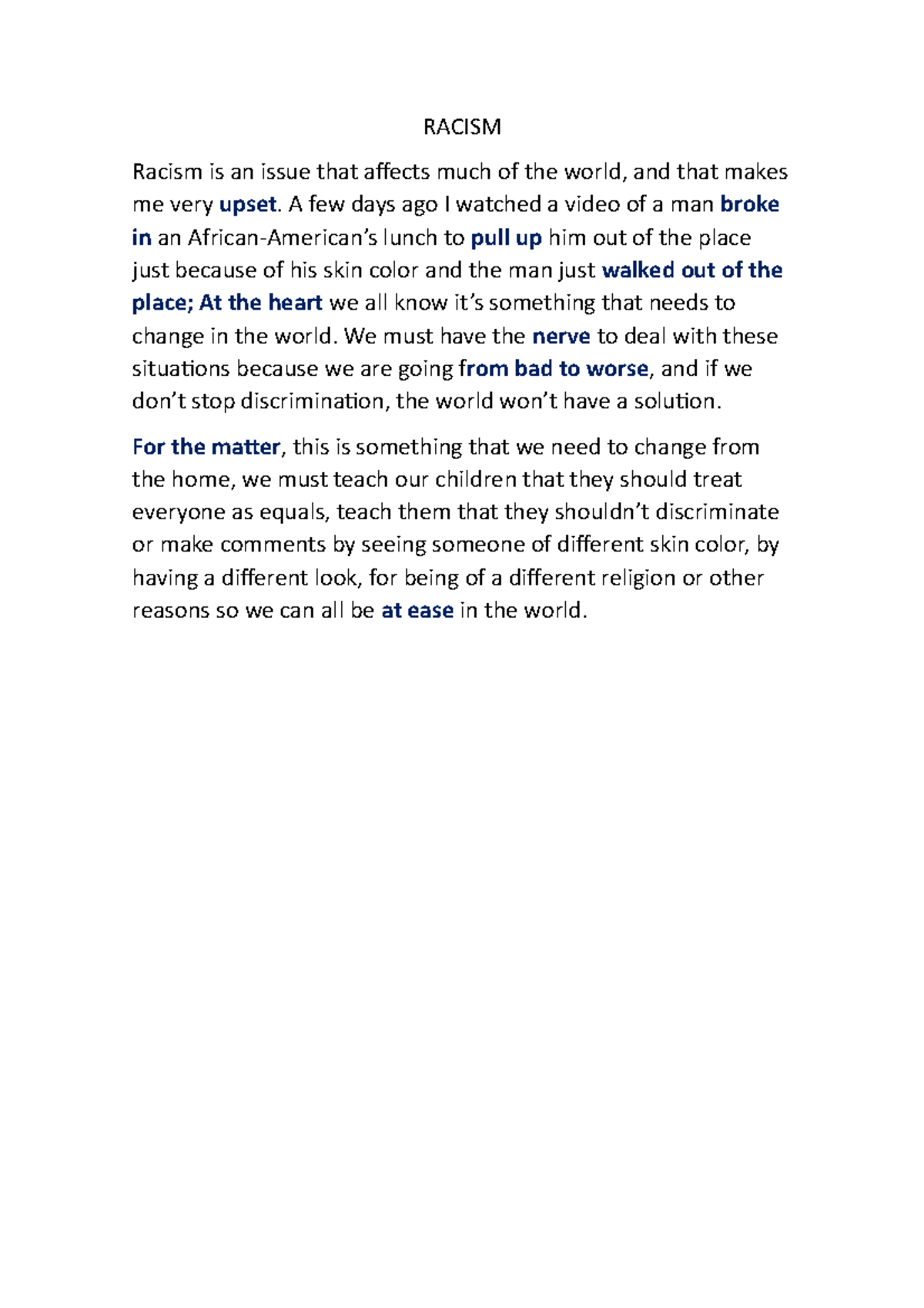 Little Speech - documentos - RACISM Racism is an issue that affects ...