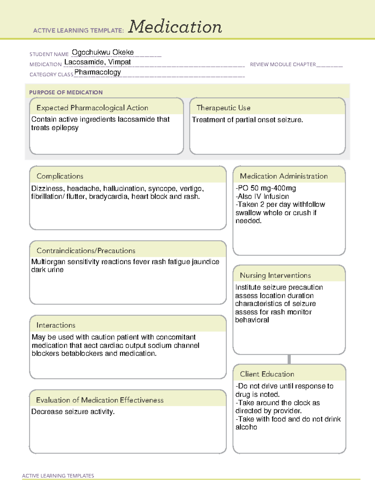 Medication blank-3 - ACTIVE LEARNING TEMPLATES Medication STUDENT NAME ...