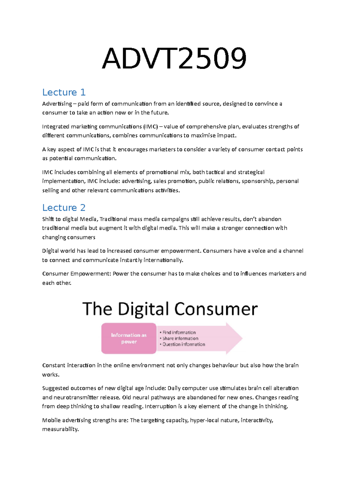 Foundations Of Advertising - Lecture notes - ADVT2509 - ADVT2509 ...