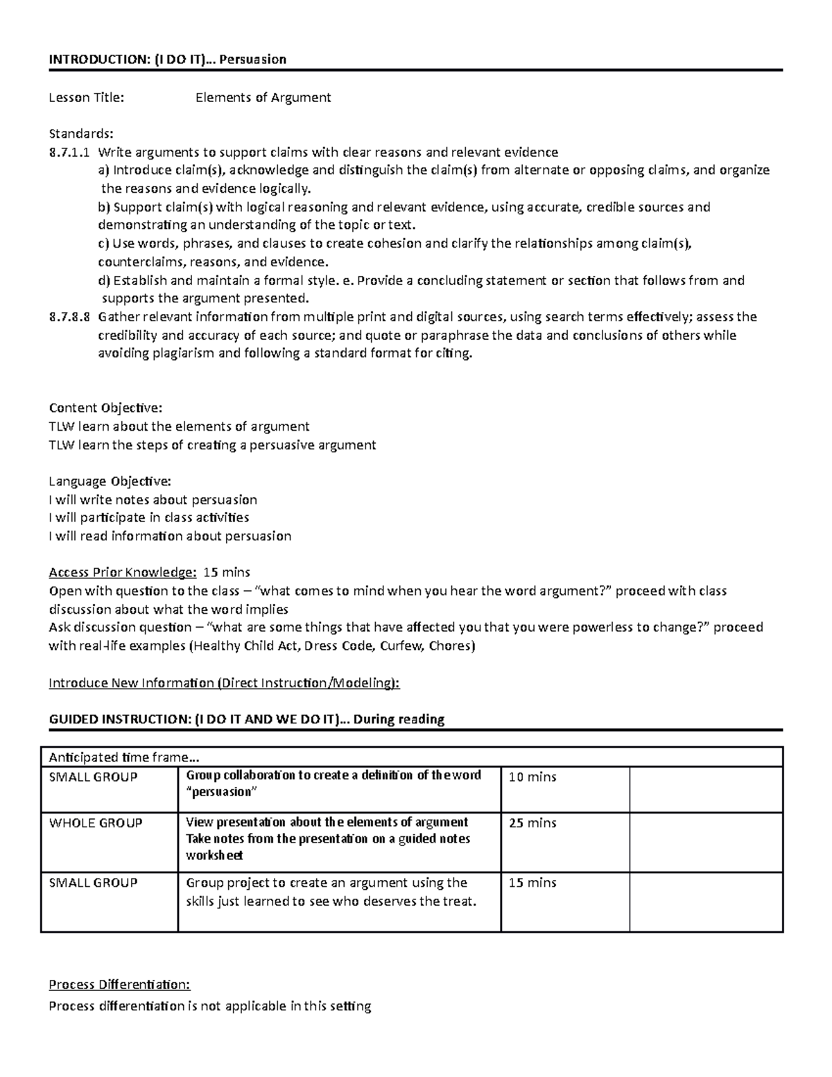 April 2021 Lesson Plan - INTRODUCTION: (I DO IT)... Persuasion Lesson ...