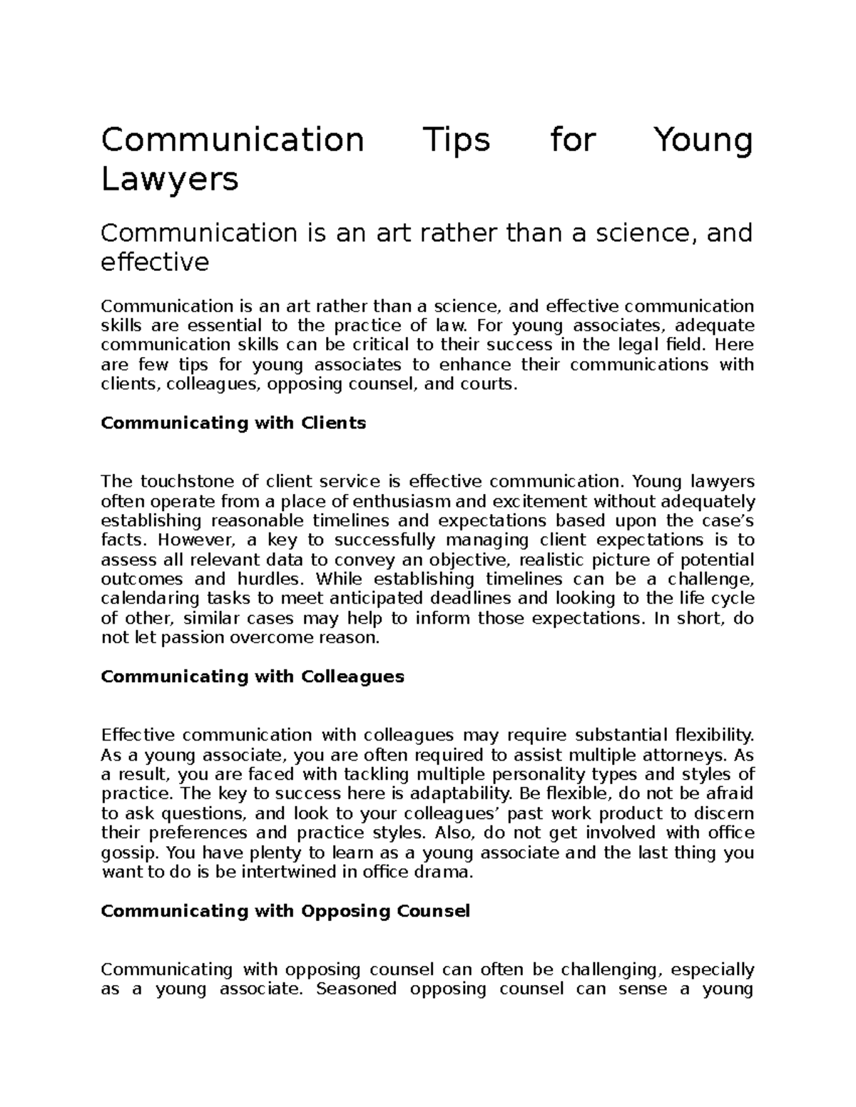 Communication Skills FOR Young Lawyers - Communication Tips for Young ...