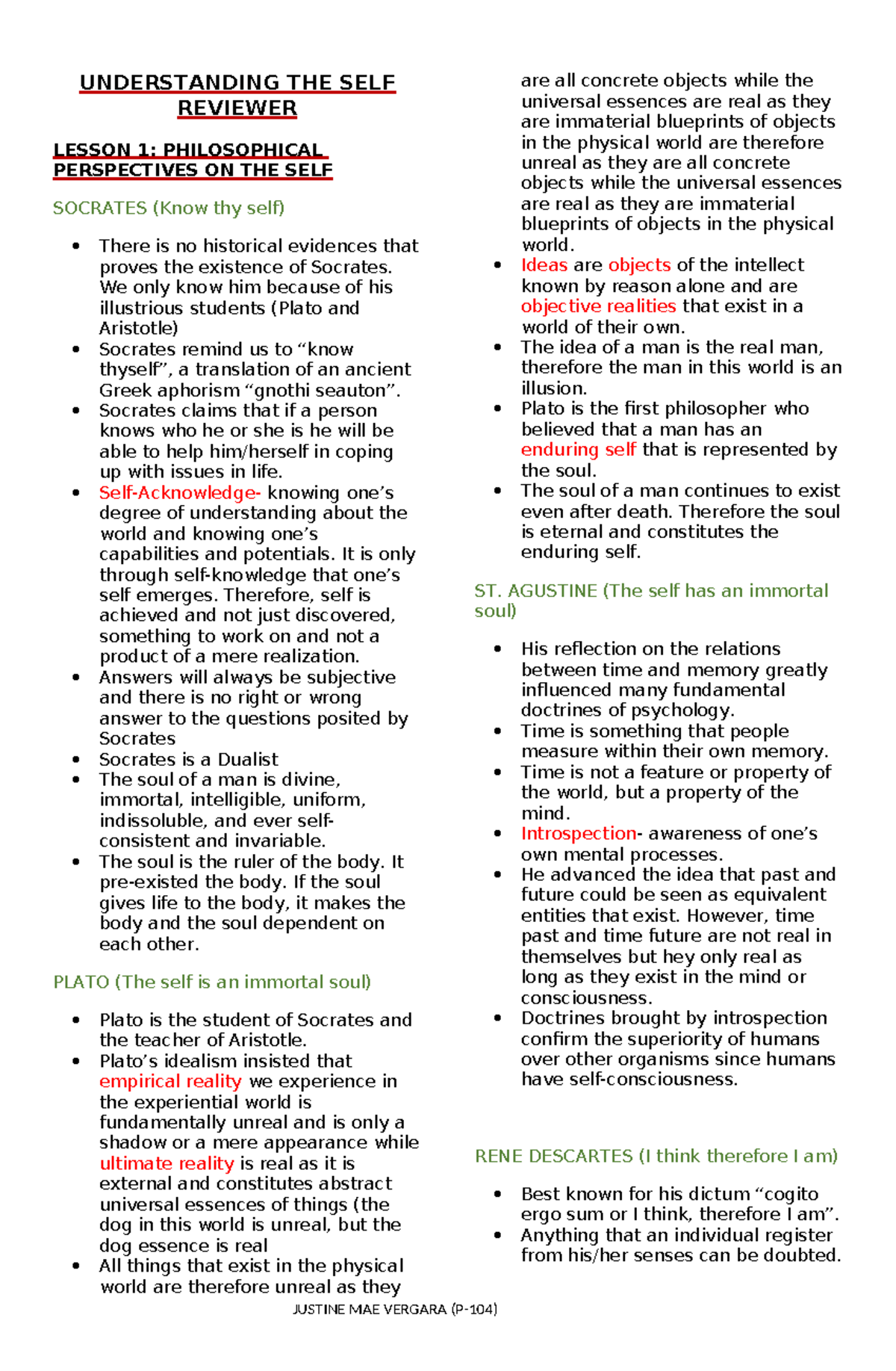 478667166 Understanding THE SELF Reviewer Midterms docx - UNDERSTANDING THE SELF REVIEWER LESSON ...