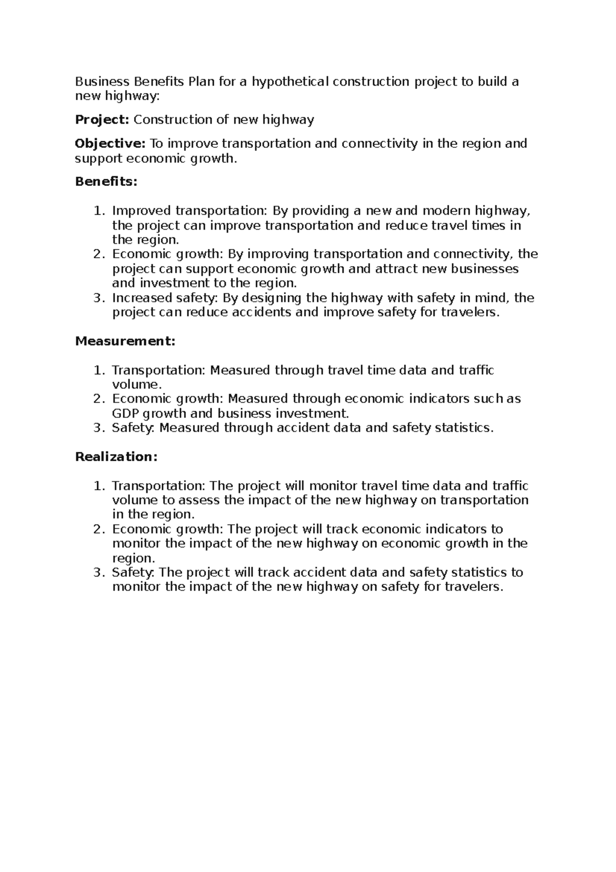 New Microsoft Word Document - Business Benefits Plan for a hypothetical ...