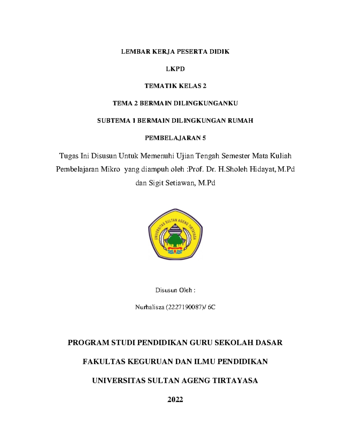 LKPD kelas 2 tema 2 Subtema 1 pembelajaran 5 - LEMBAR KERJA PESERTA ...