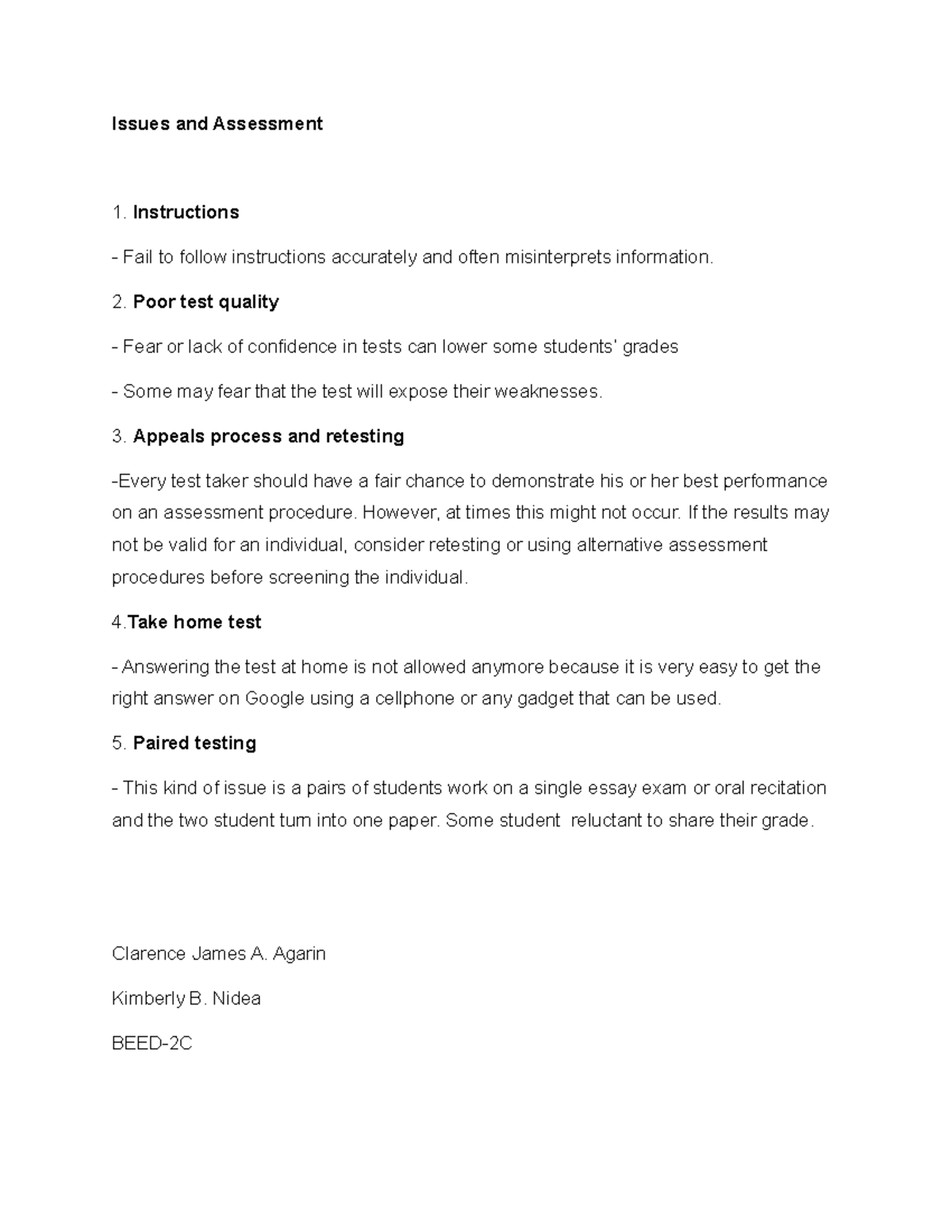 Issues and assessment - Issues and Assessment Instructions Fail to ...