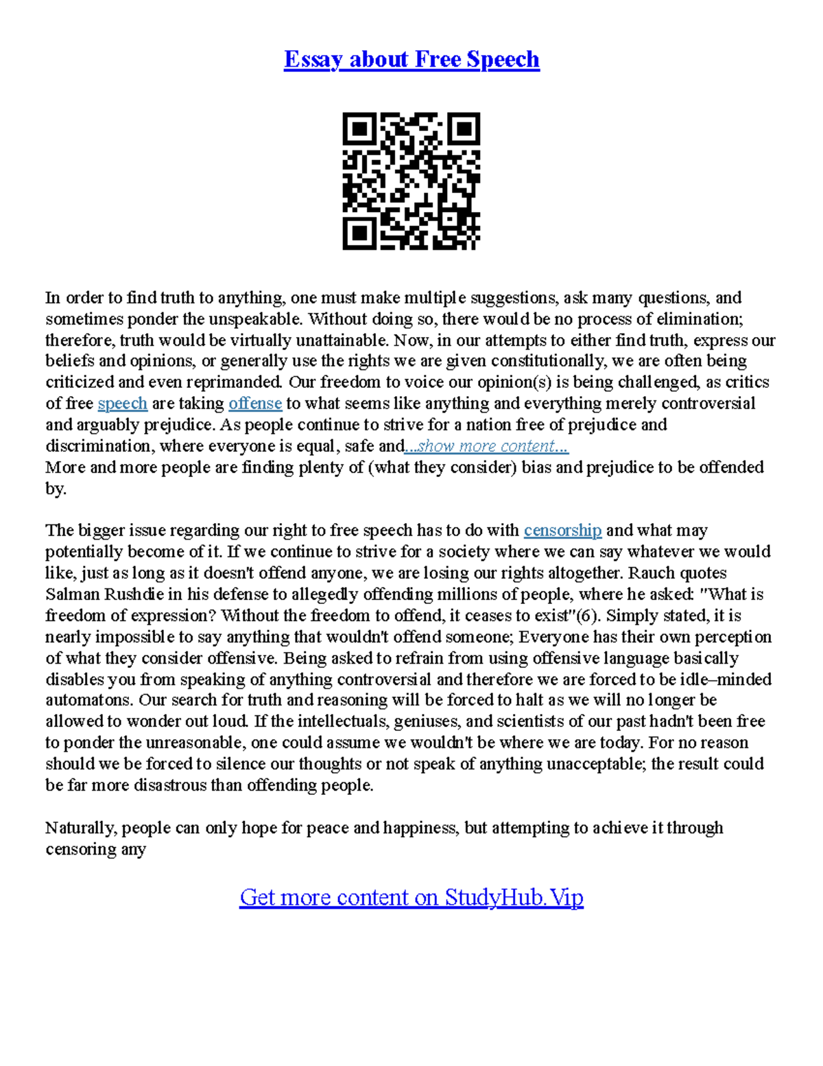 50 Essay Topics - Essay about Free Speech In order to find truth to ...