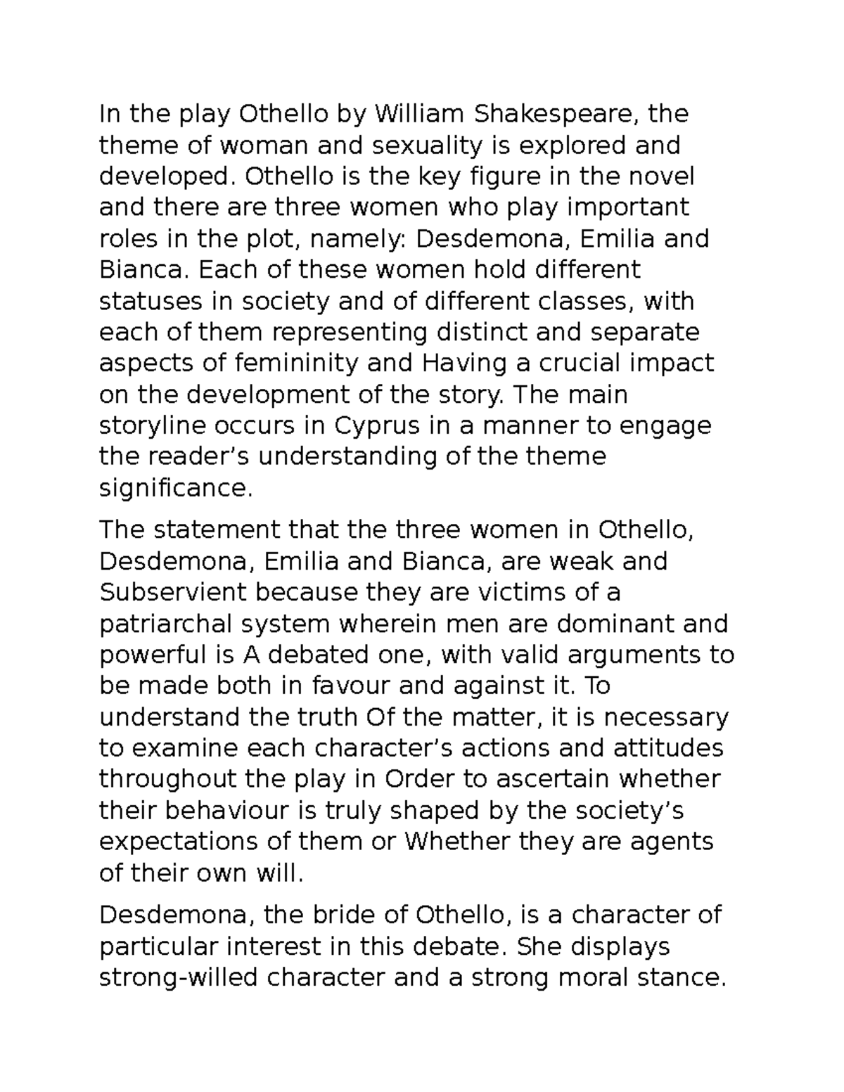 The three women final - In the play Othello by William Shakespeare, the ...
