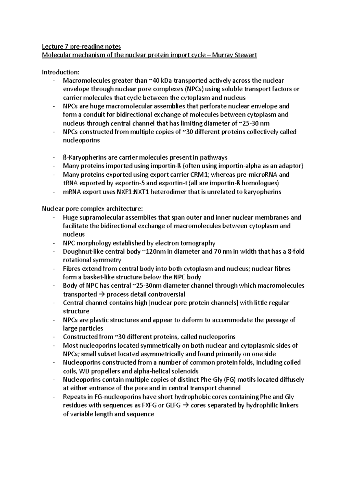 Lecture 7 pre-reading notes - Lecture 7 pre-reading notes Molecular ...