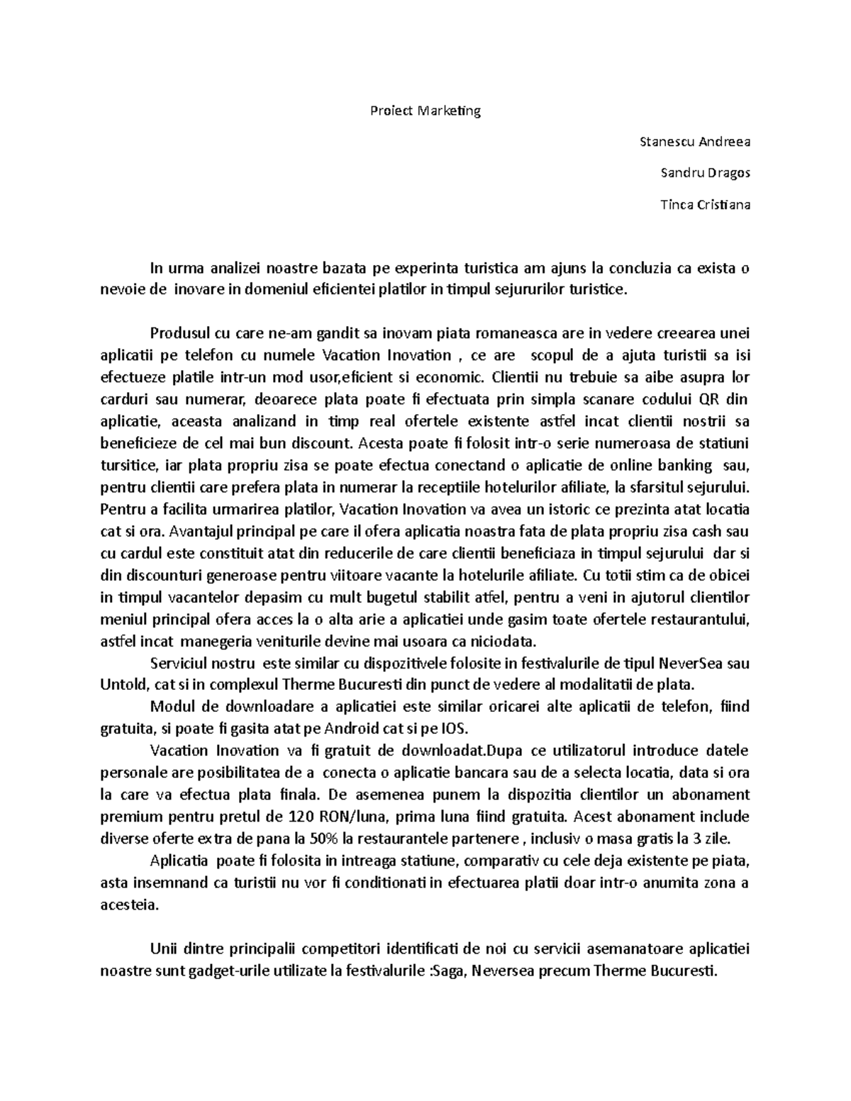 Proiect MK - marketing - Proiect Marketing Stanescu Andreea Sandru ...