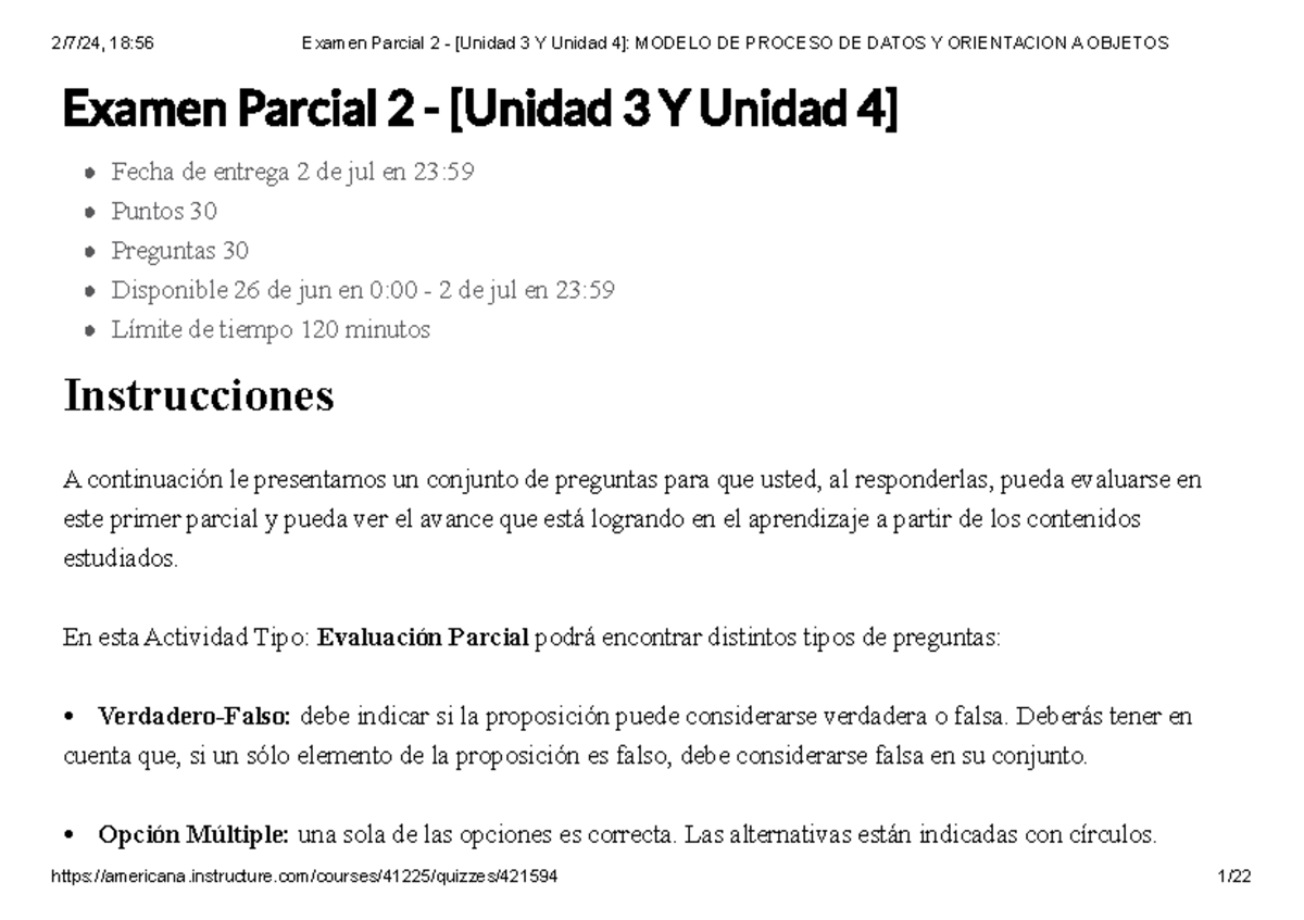 Examen Parcial 2 - [Unidad 3 Y Unidad 4] Modelo DE Proceso DE Datosderls Y Orientacion A Objetos ...