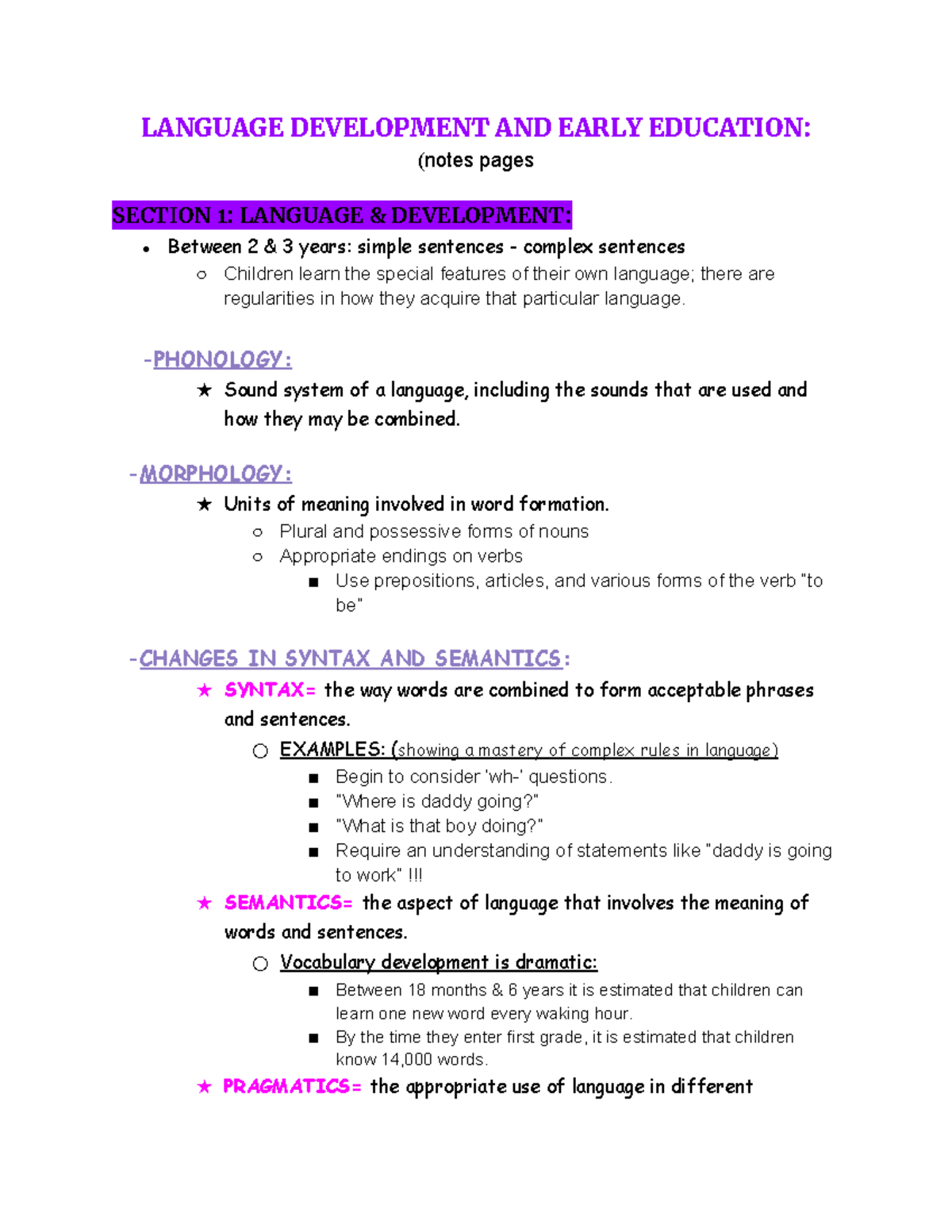 (10) Language Development AND Early Education Notes - LANGUAGE ...