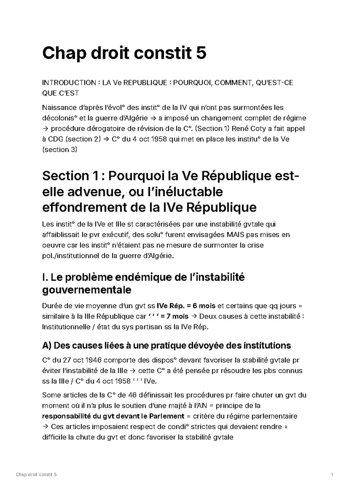 Chap droit constit 5 - Section 1 René Coty a fait appel à CDG (section ...