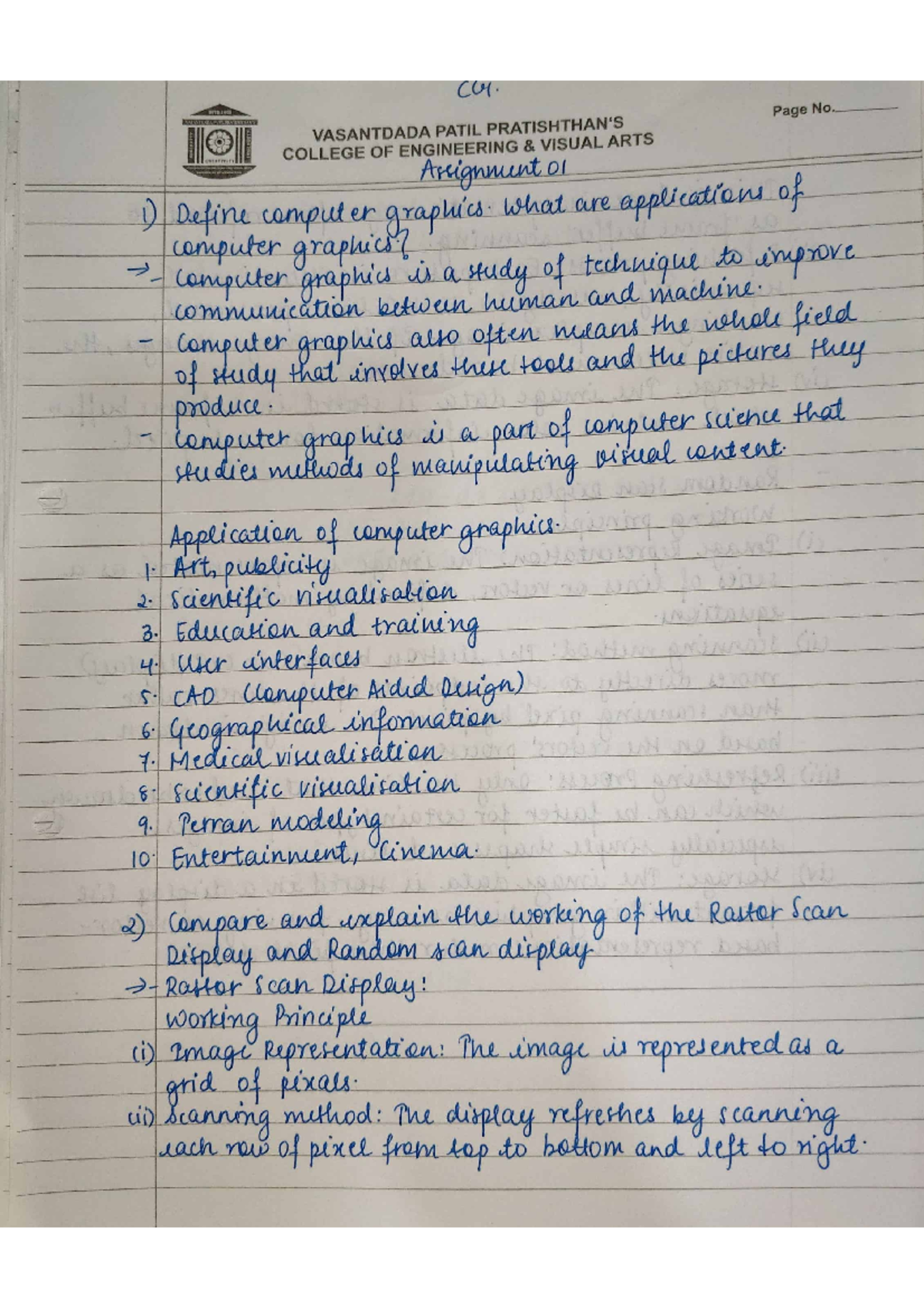 CG ass 01 - assignment no 1 - CG. Page No. VASANTDADA PATIL COLLEGE OF ENGINEERING VISUAL ARTS ...