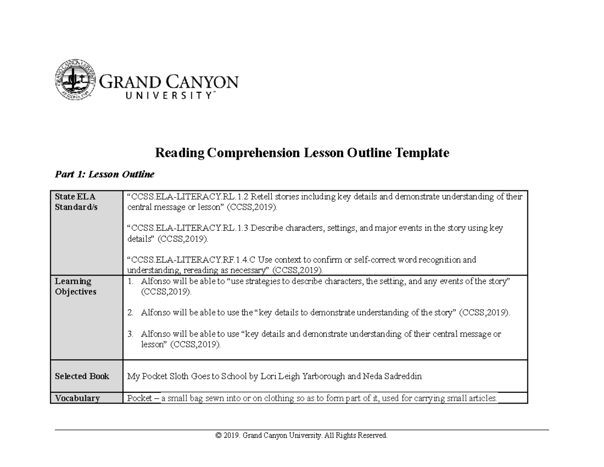 Benchmark Reading Comprehension Plan - Reading Comprehension Lesson ...