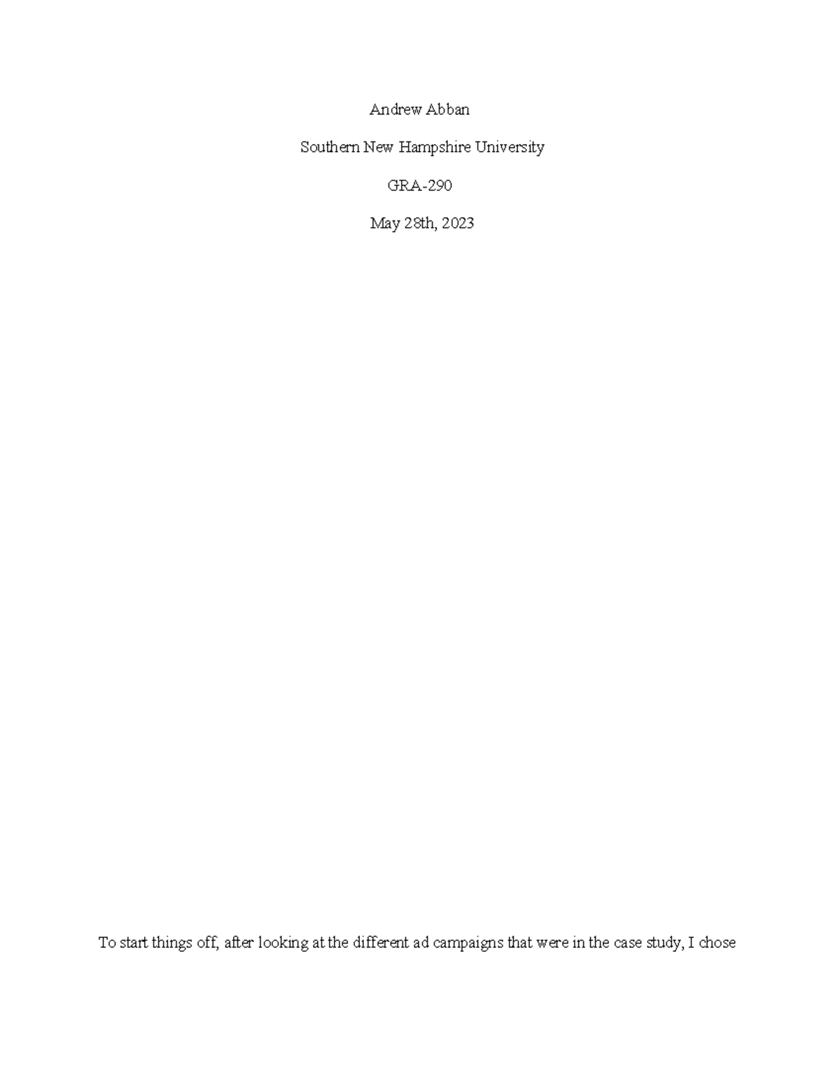 4-2 GRA 290 - 4-2 Project assignment reference - Andrew Abban Southern ...