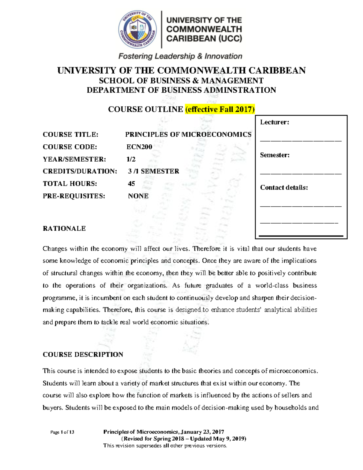 Course Outline - provide a general idea of what is expected throughout ...