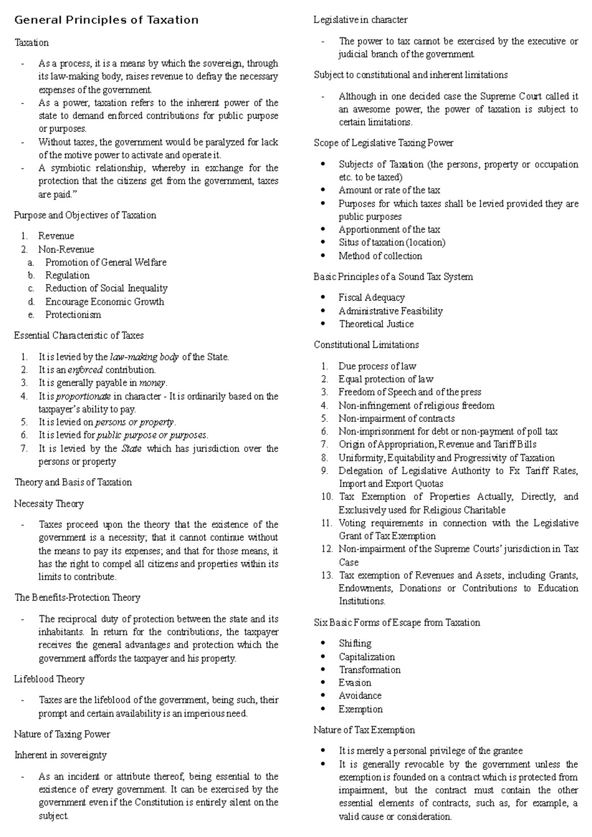 BAC106 Module 1 Notes - General Principles of Taxation Taxation As a ...