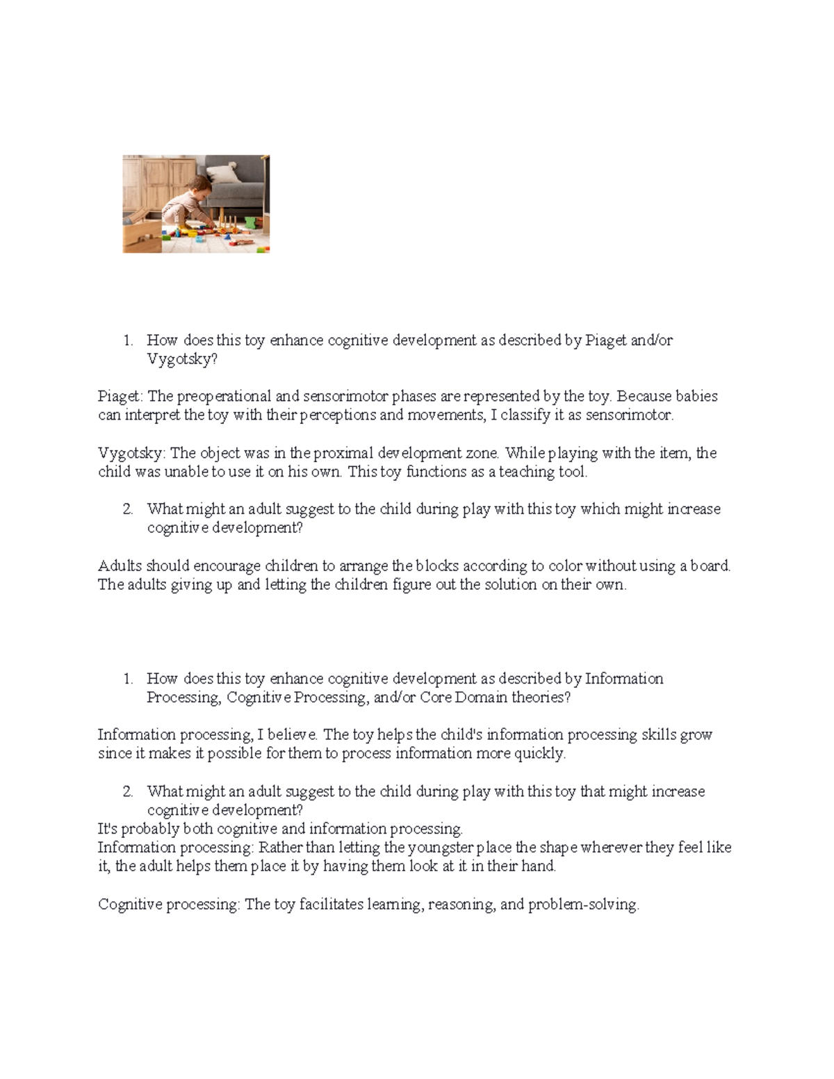 Toy assessment - How does this toy enhance cognitive development as ...