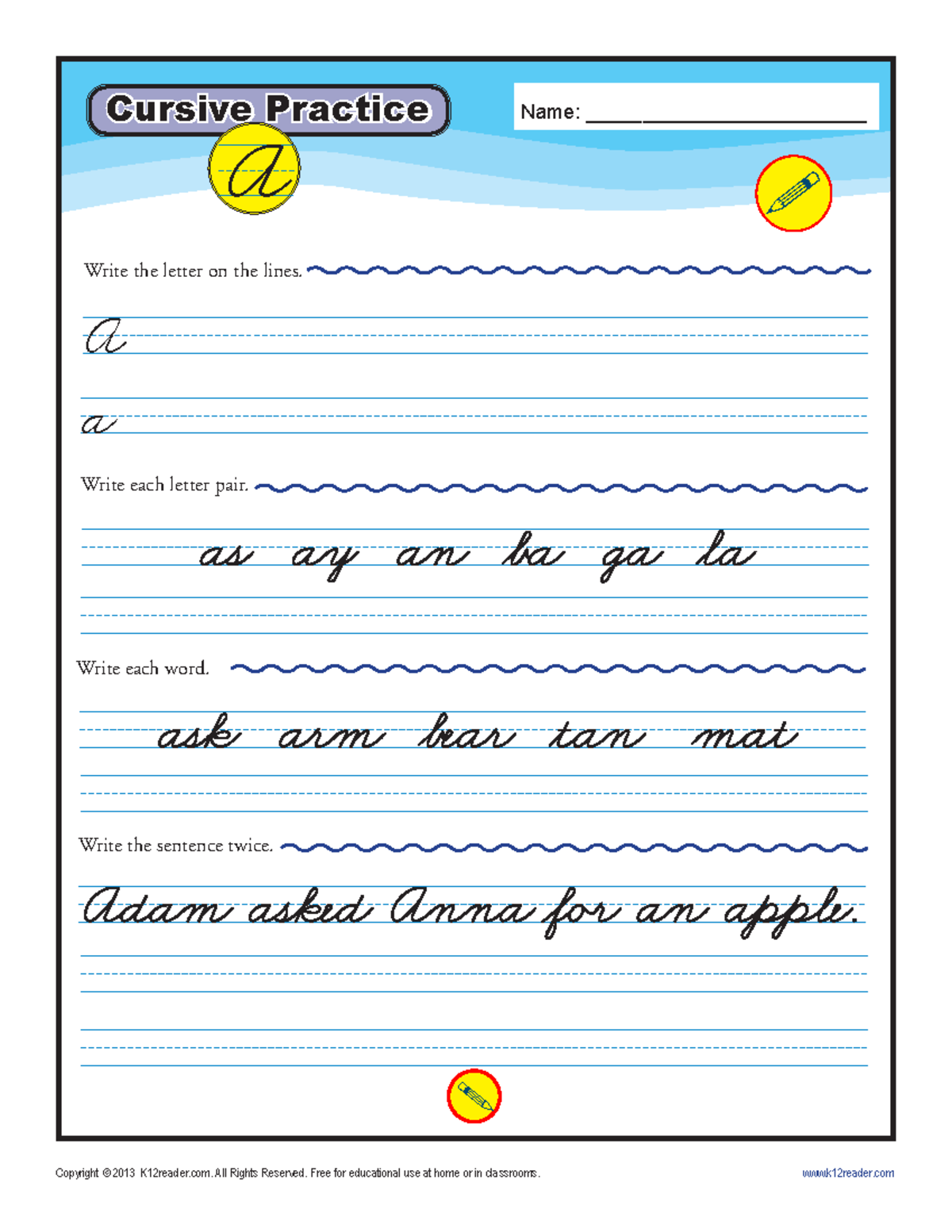 Cursive practice a z - Credits to the rightful Author - ! Write the ...